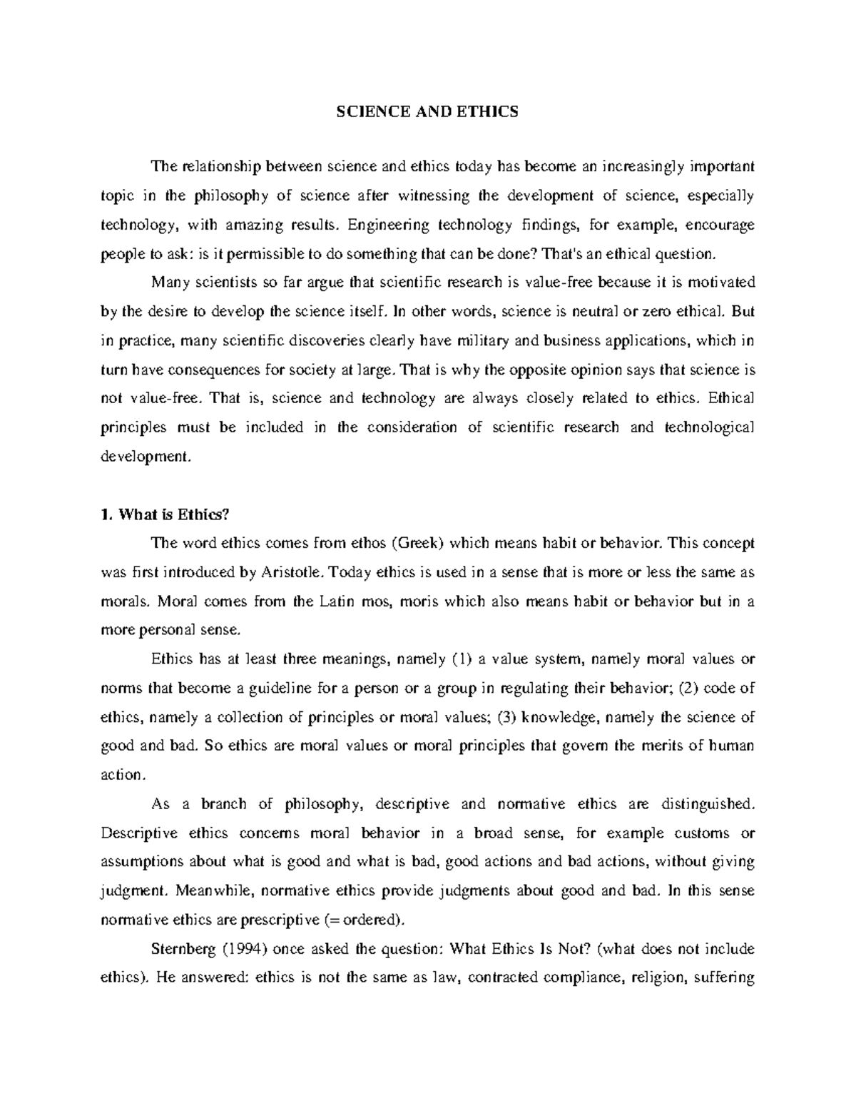 8. Science and Ethics - Philosophy - SCIENCE AND ETHICS The ...