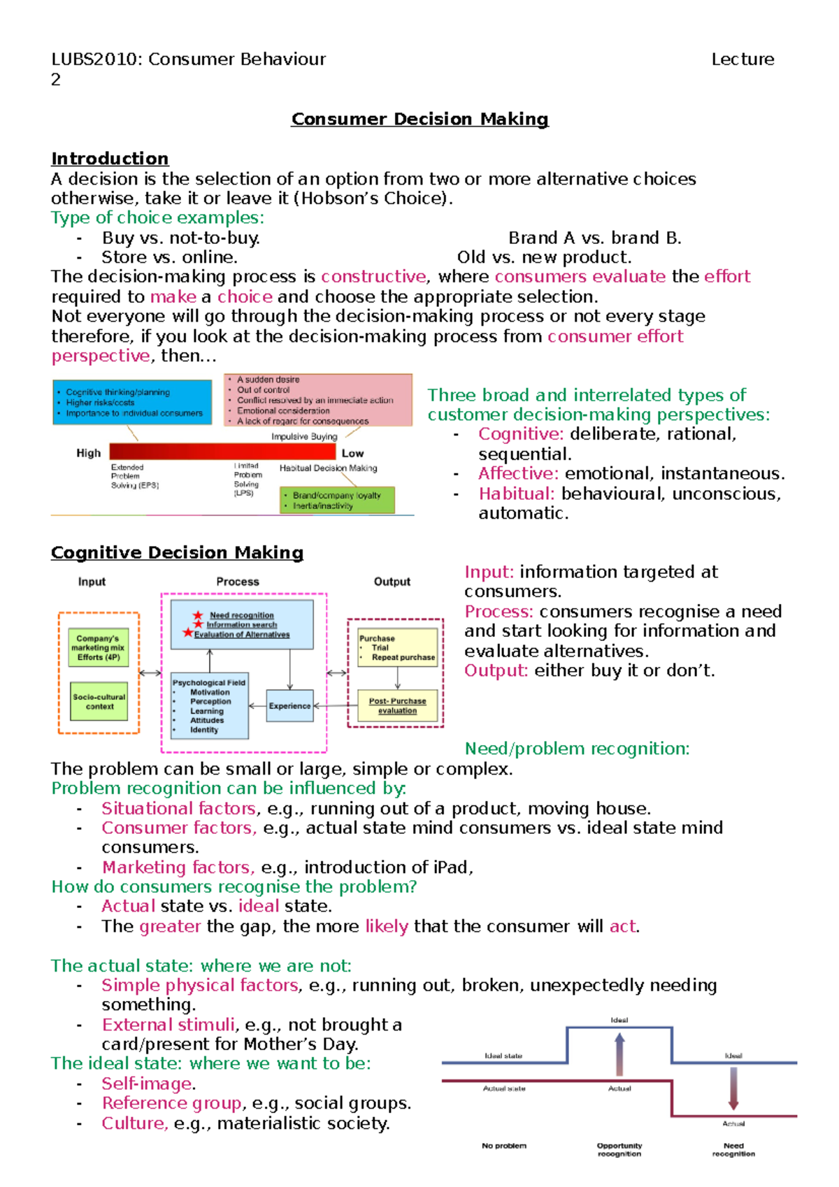 Lecture 2- Consumer Decision Making - 2 Consumer Decision Making Introduction A decision is the ...