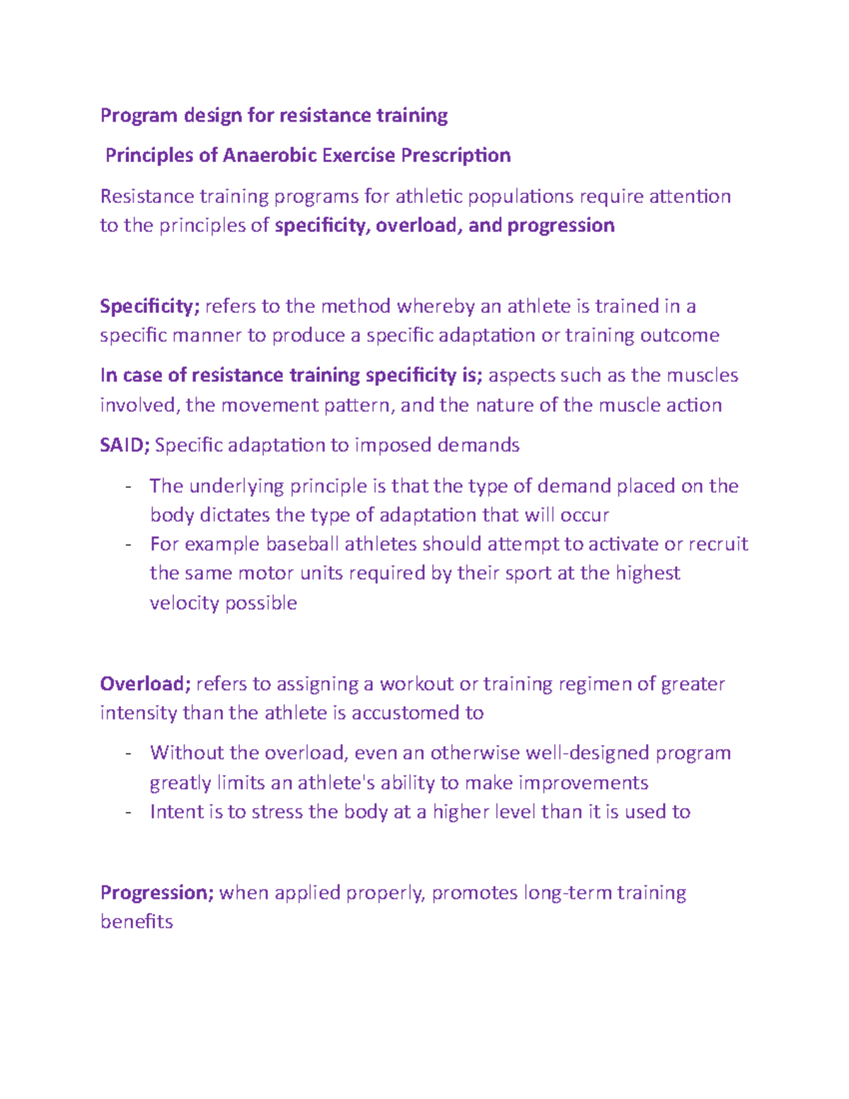 CHP 17 APK resistance training - Program design for resistance training Principles of Anaerobic ...