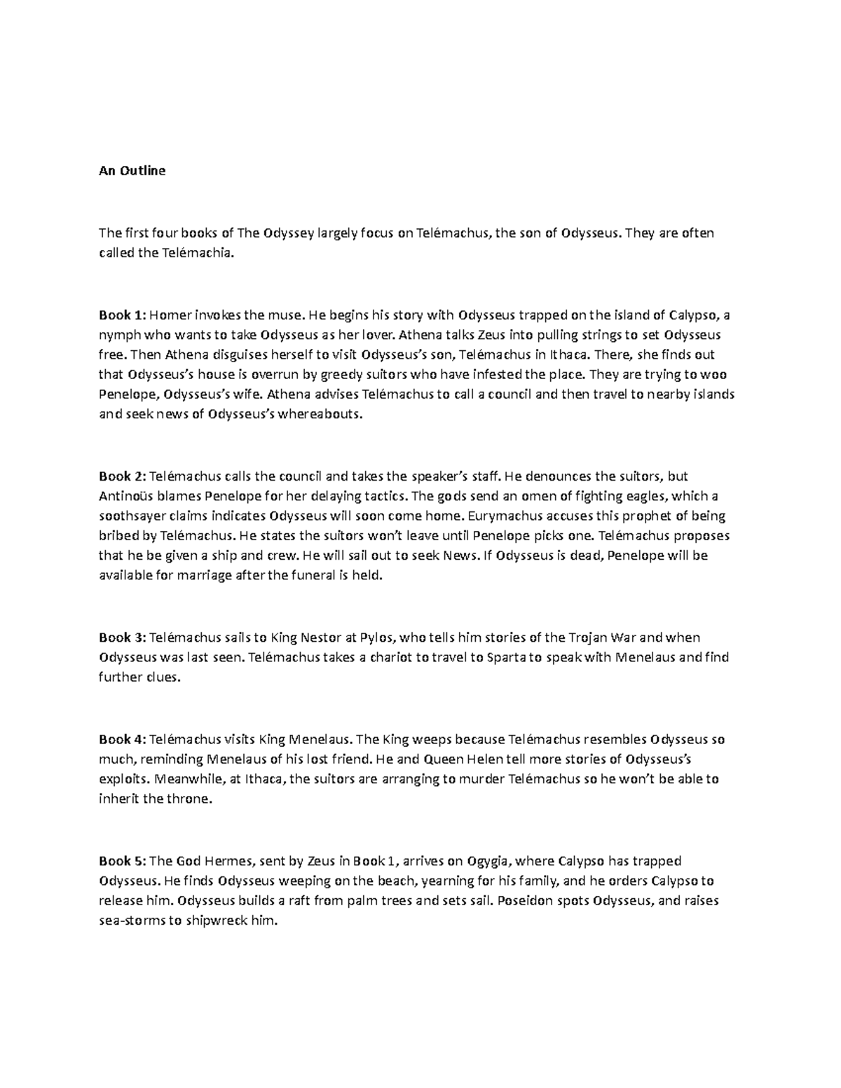 English handout odyssey - An Outline The first four books of The ...