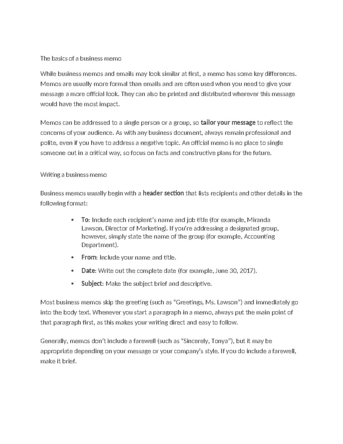 Business memo basics with examples - Please Review - The basics of a ...