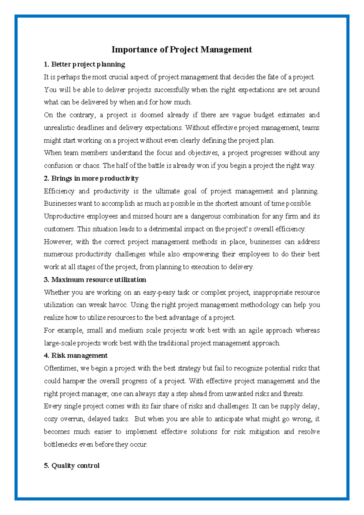 Importance of Project Management - Importance of Project Management ...