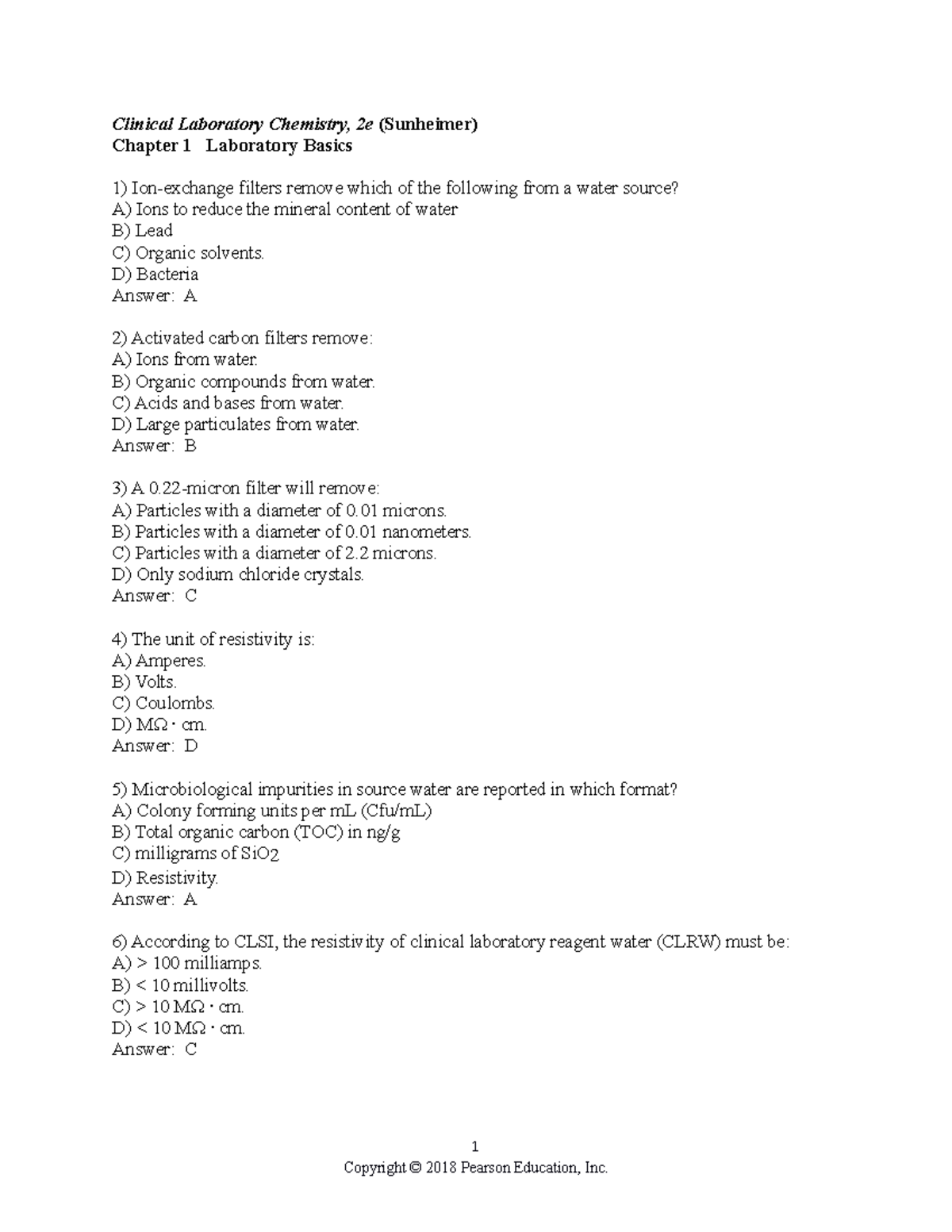 0134413725 CH01 TB - practice questions - Clinical Laboratory Chemistry ...