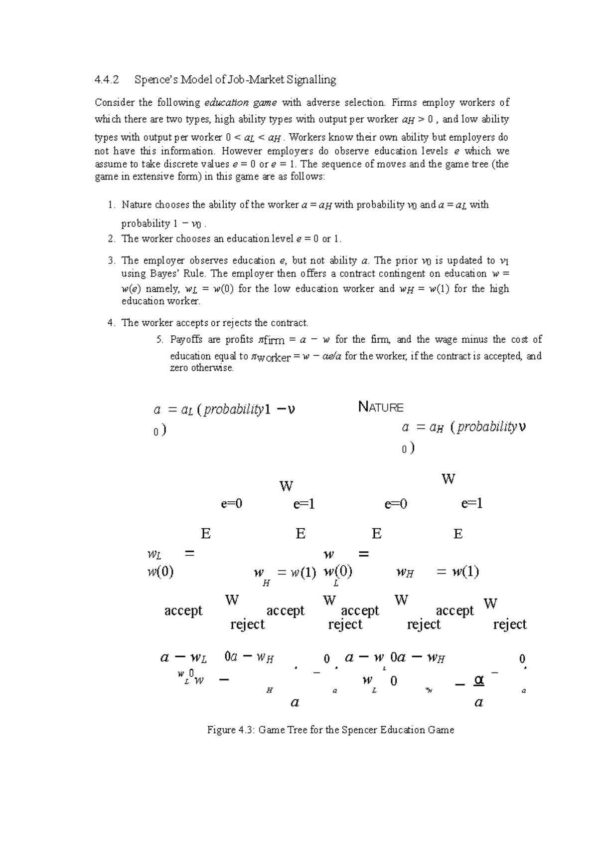Note 15 - game theory guide - 4.4 Spence’s Model of Job-Market ...