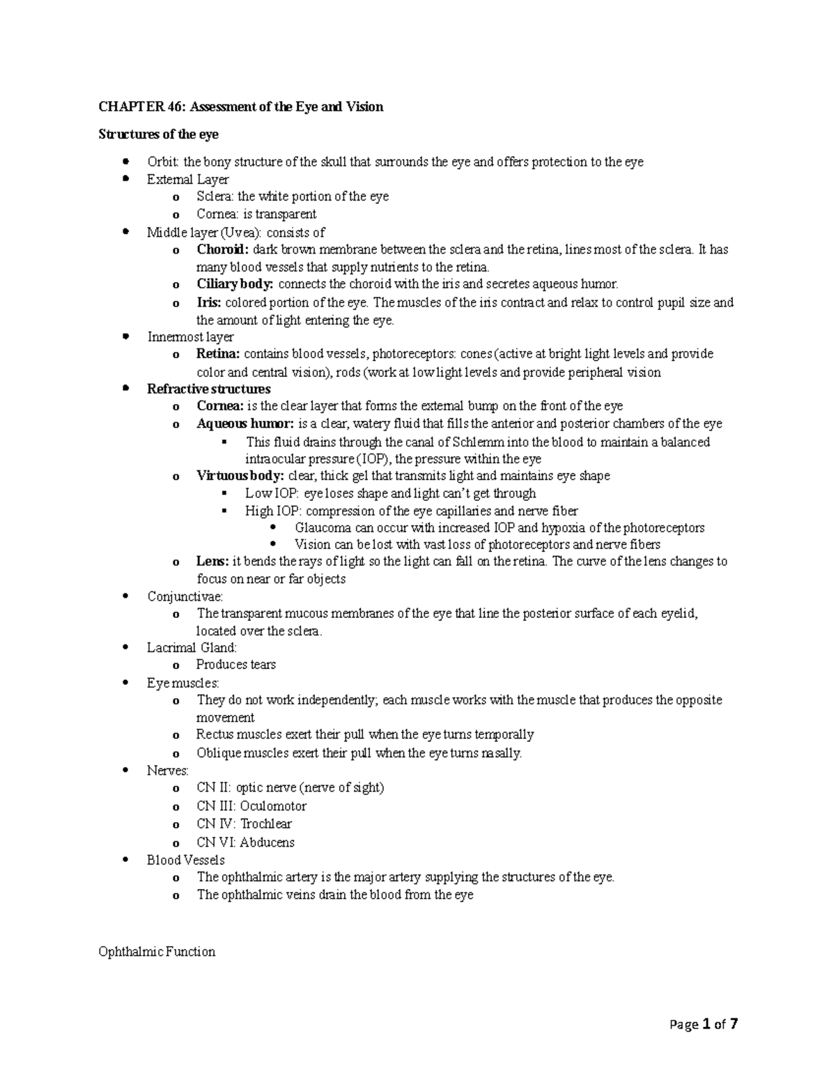 Assessment of the Eye and Vision NUR220 Chapter summaries - CHAPTER 46 ...