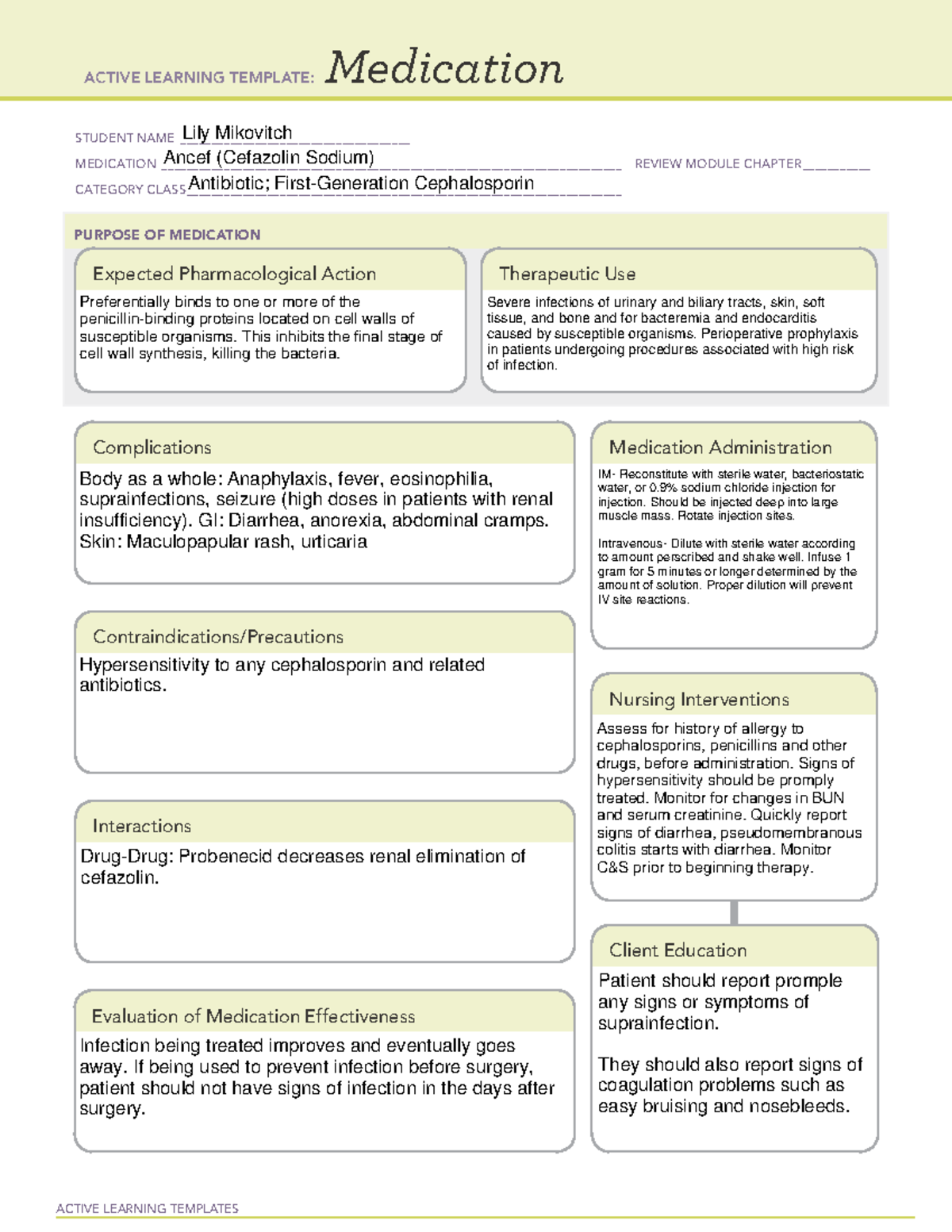 Med Card- Ancef - Drug Card - ACTIVE LEARNING TEMPLATES Medication ...