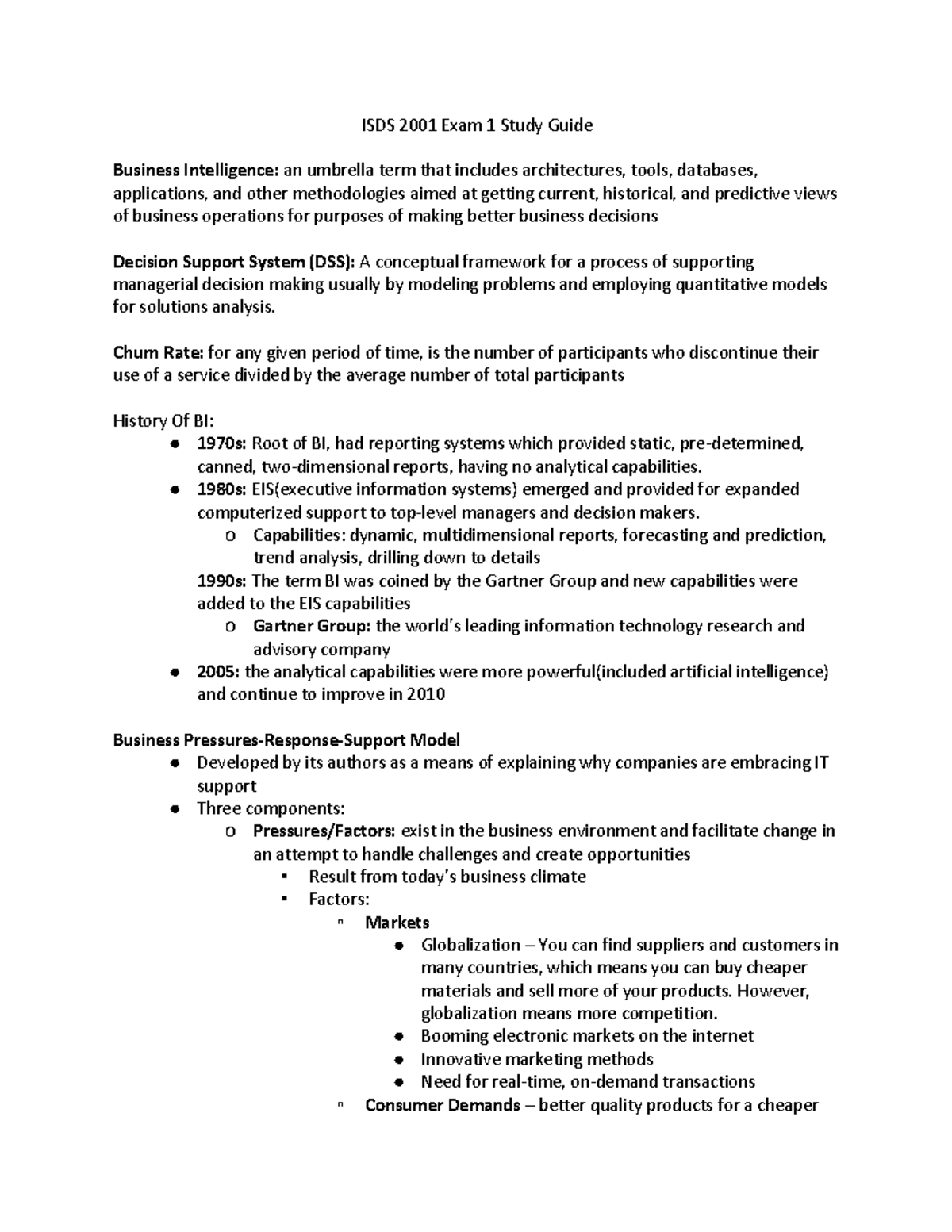 ISDS 2001 Study Guide #1 - ISDS 2001 Exam 1 Study Guide Business ...