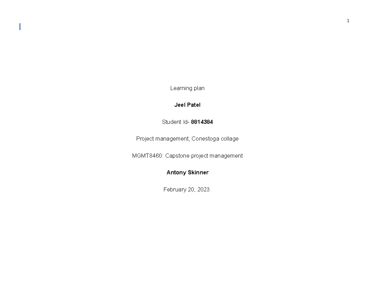 Jeel learning plan final - Learning plan Jeel Patel Student Id- 8814384 ...