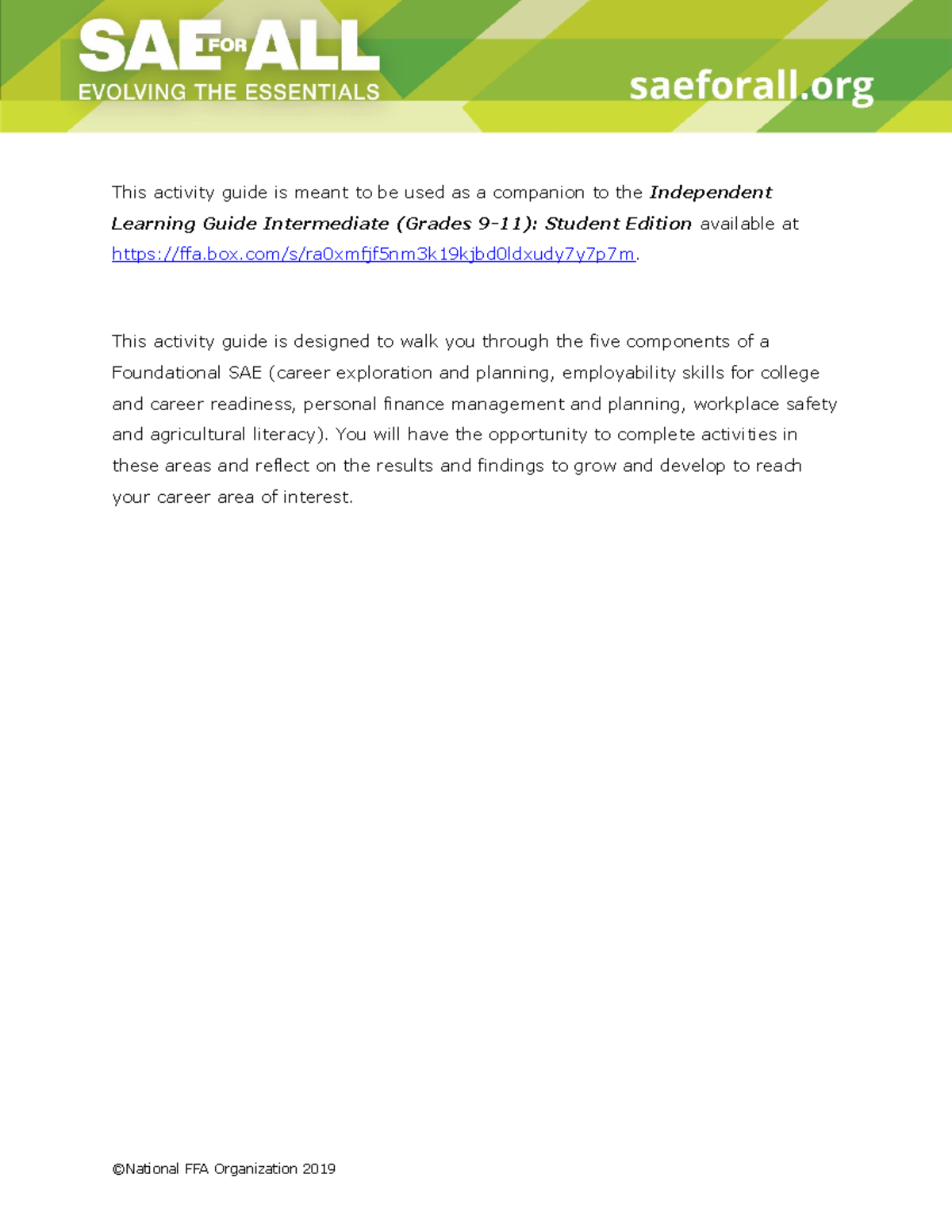 SAE for All Intermediate Activity Guide-Complete - This activity guide ...