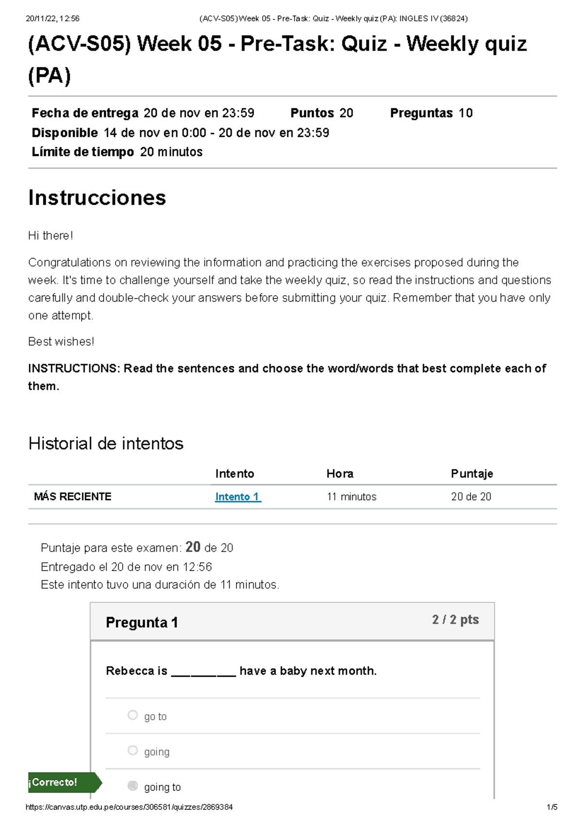 (ACV-S05) Week 05 - Pre-Task Quiz - Weekly quiz (PA) Ingles IV (36824) - (ACV-S05) Week 05 ...