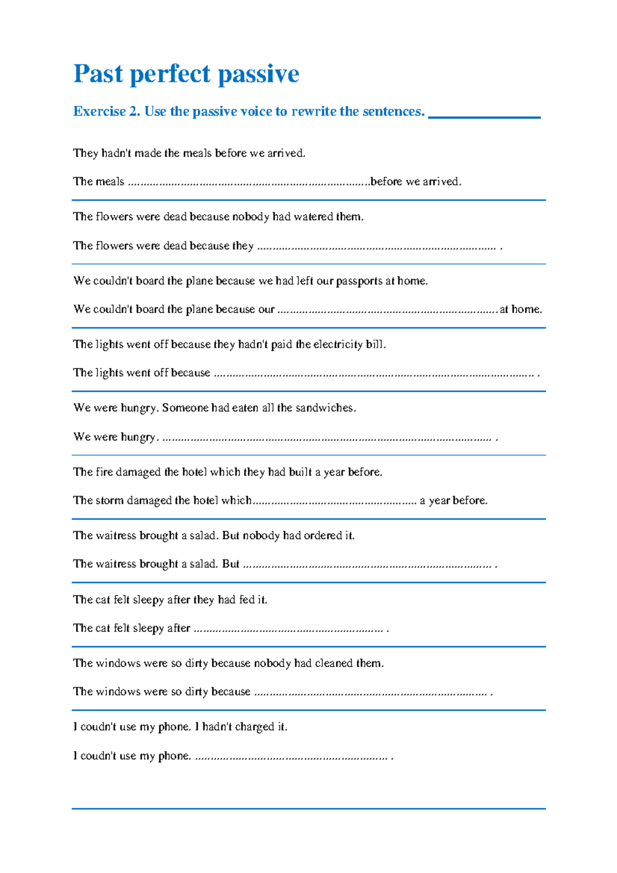 Wqj8 PAST Perfect Passive Voice Exercise 2 - Past perfect passive ...