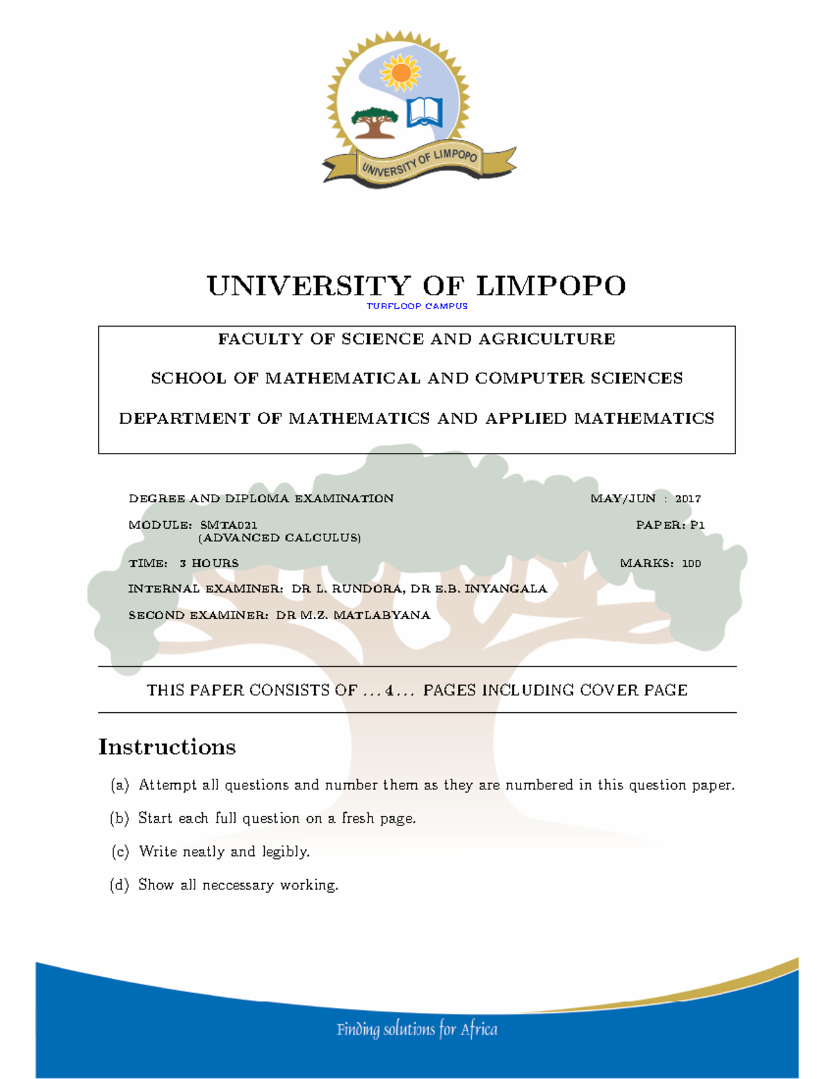 2017 SMTA021 Exam - Copy - UNIVERSITY OF LIMPOPO TURFLOOP CAMPUS ...