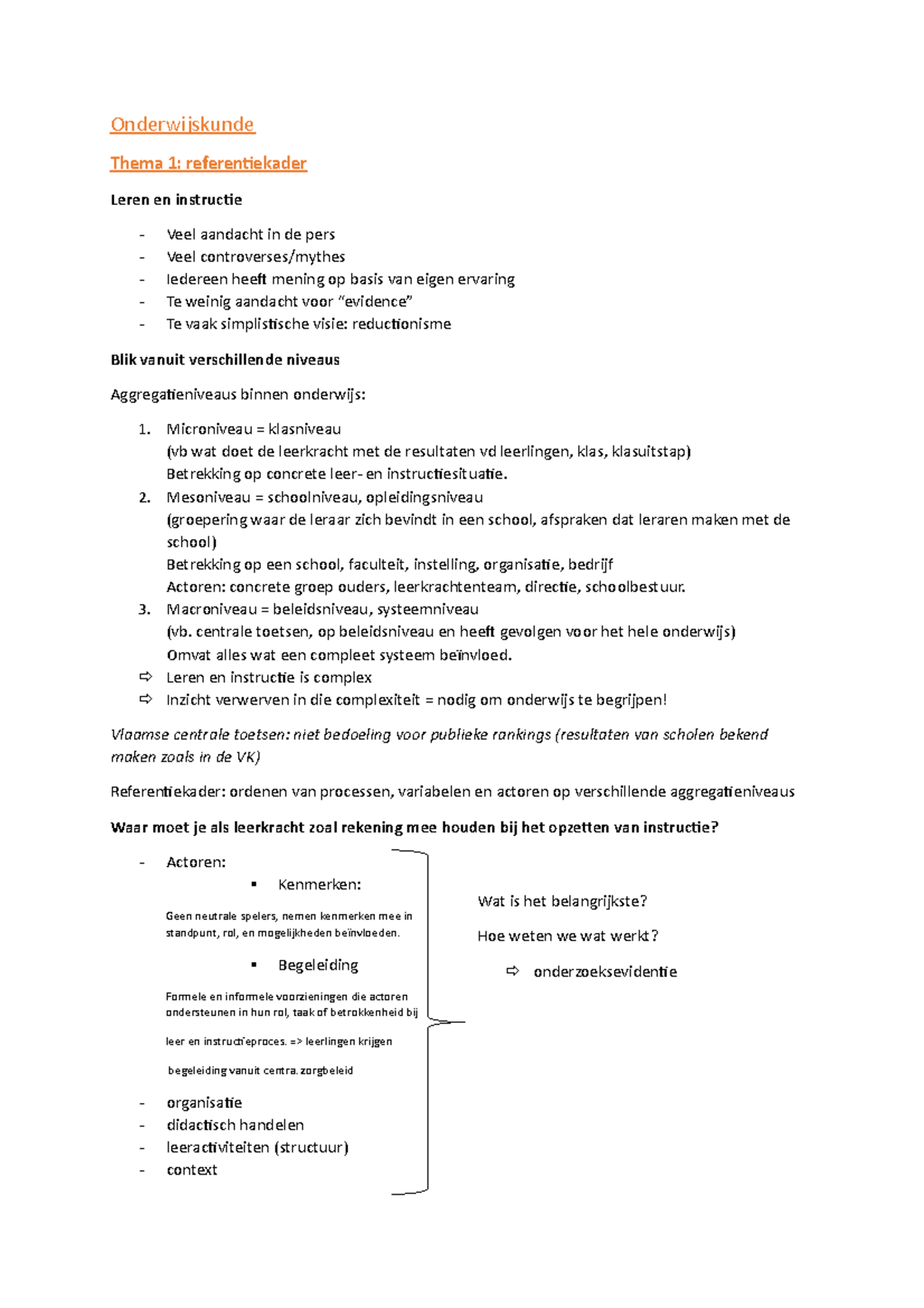 -thema 1 samengevat - Onderwijskunde Thema 1: referentiekader Leren en ...