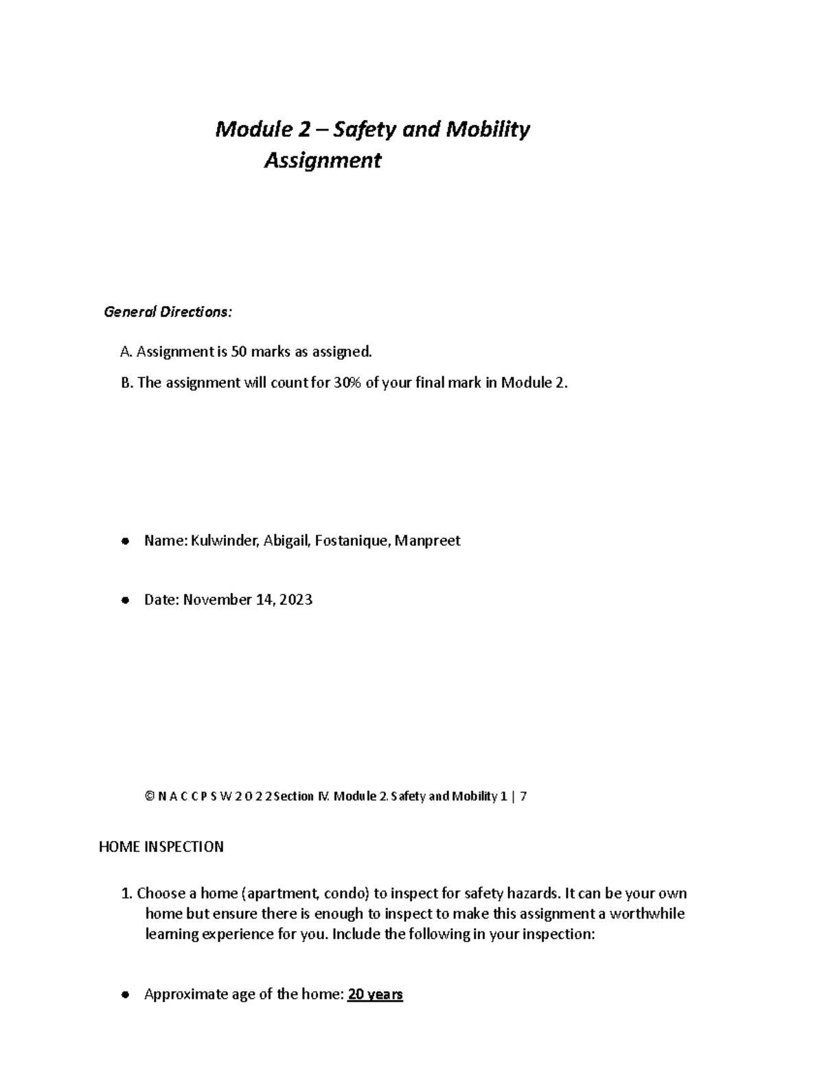 IV-3 Assigmt- Module 2 Safety Mobility (1)-1 - Module 2 – Safety and ...