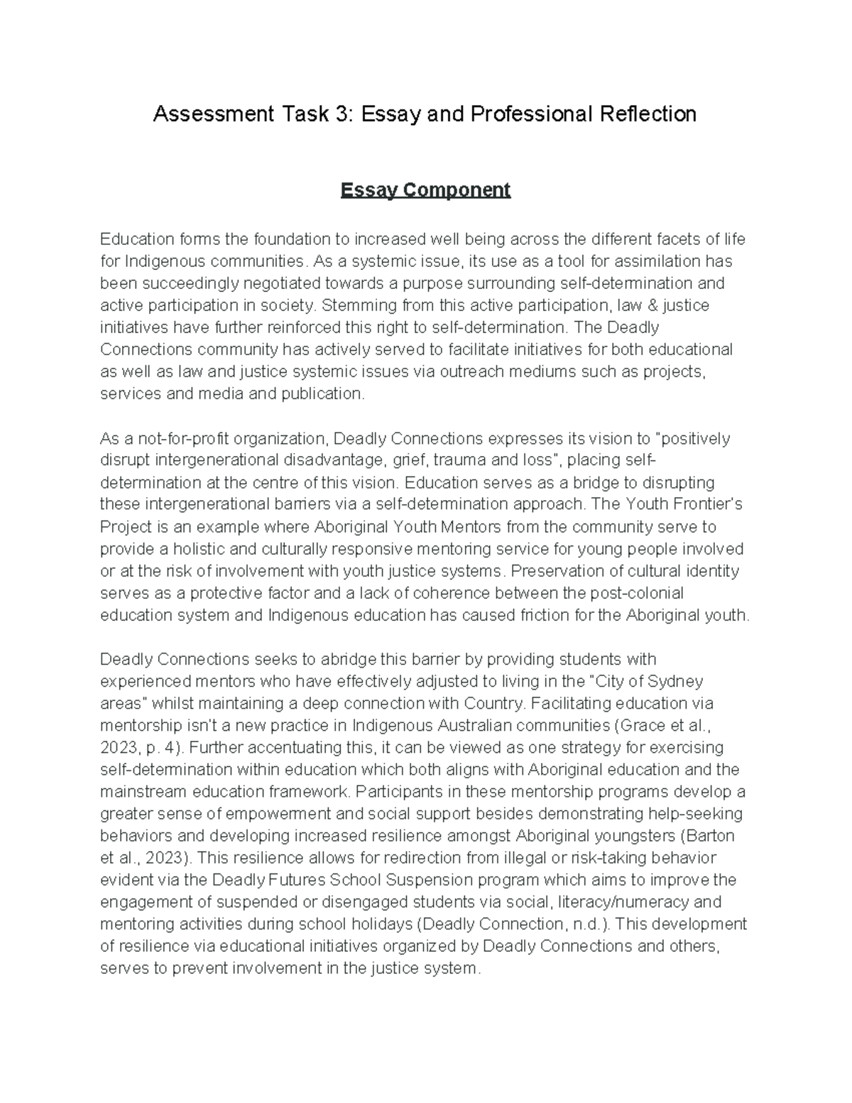 Assessment Task 3 Essay and Professional Reflection - Assessment Task 3 ...
