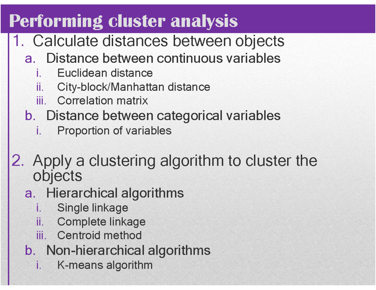 Cluster L2 - Lecture notes 2 - Performing cluster analysis 1.a ...