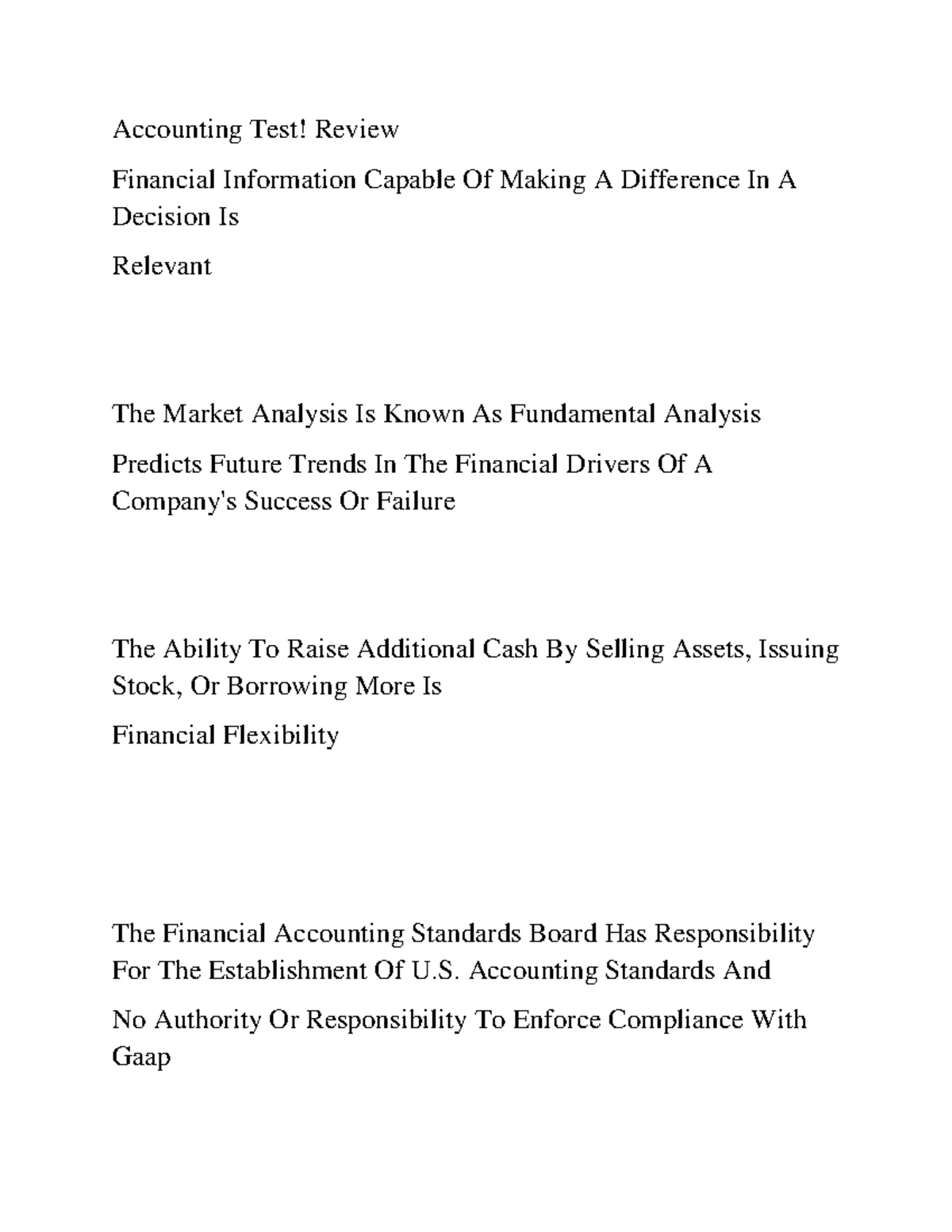 Accounting Test - summary for the cousre chapter and test review ...