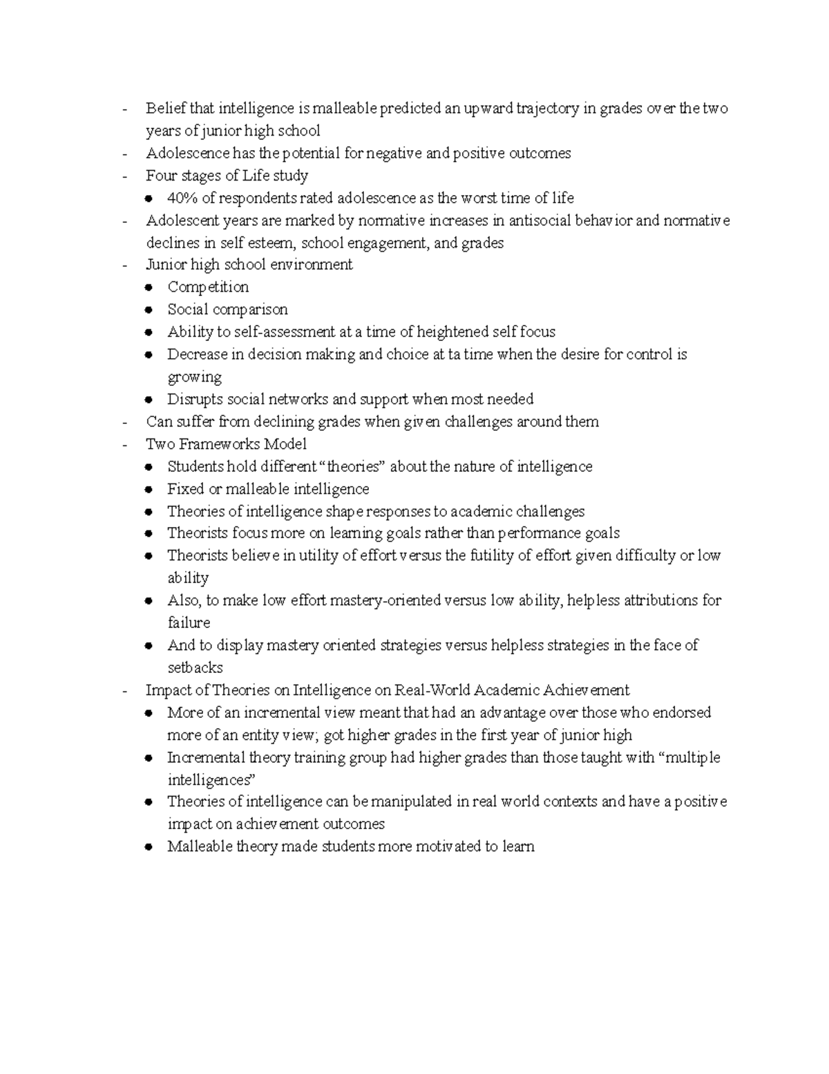 Implicit Theories of Intelligence - Belief that intelligence is ...