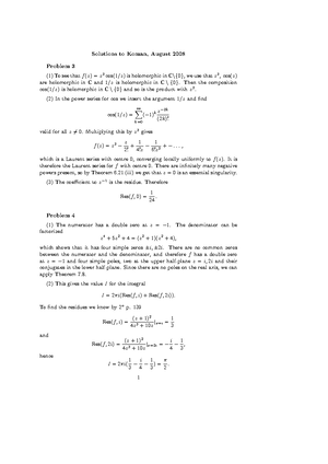 Com An 2Hand In 1Ex1 - Complex Analysis 2, Hand-In A, Exercise 1 ...