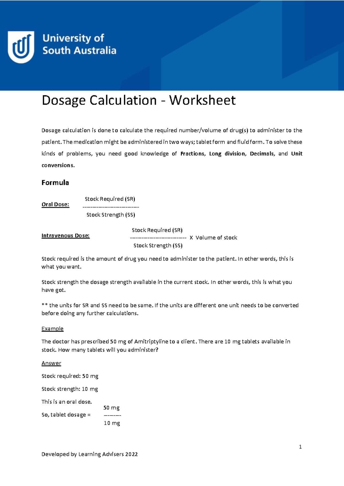 Maths for Midwifery and Nursing Dosage Calculation - Worksheet 2022 - 1 ...