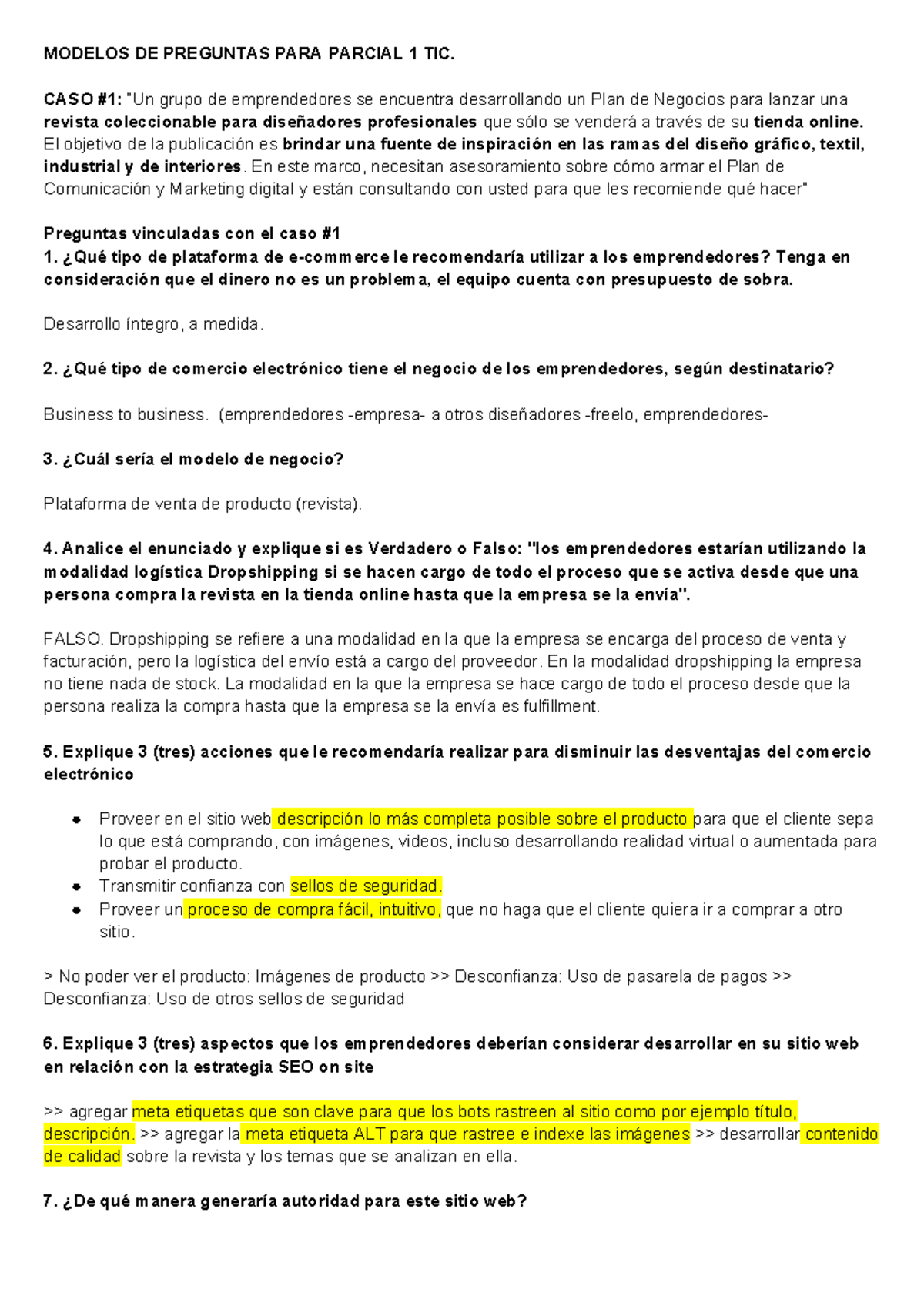 Modelos DE Preguntas PARA Parcial 1 TIC - MODELOS DE PREGUNTAS PARA ...