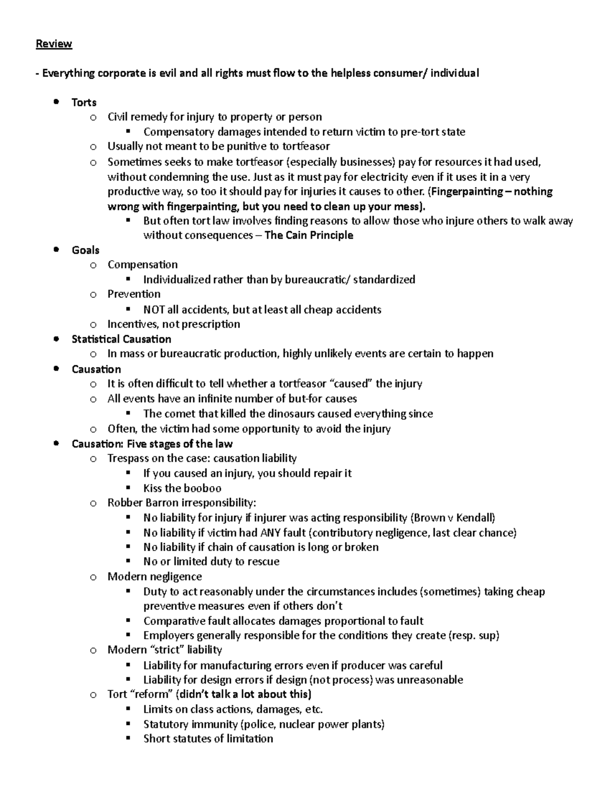 Torts Class Review 12:2 - Review Everything corporate is evil and all ...