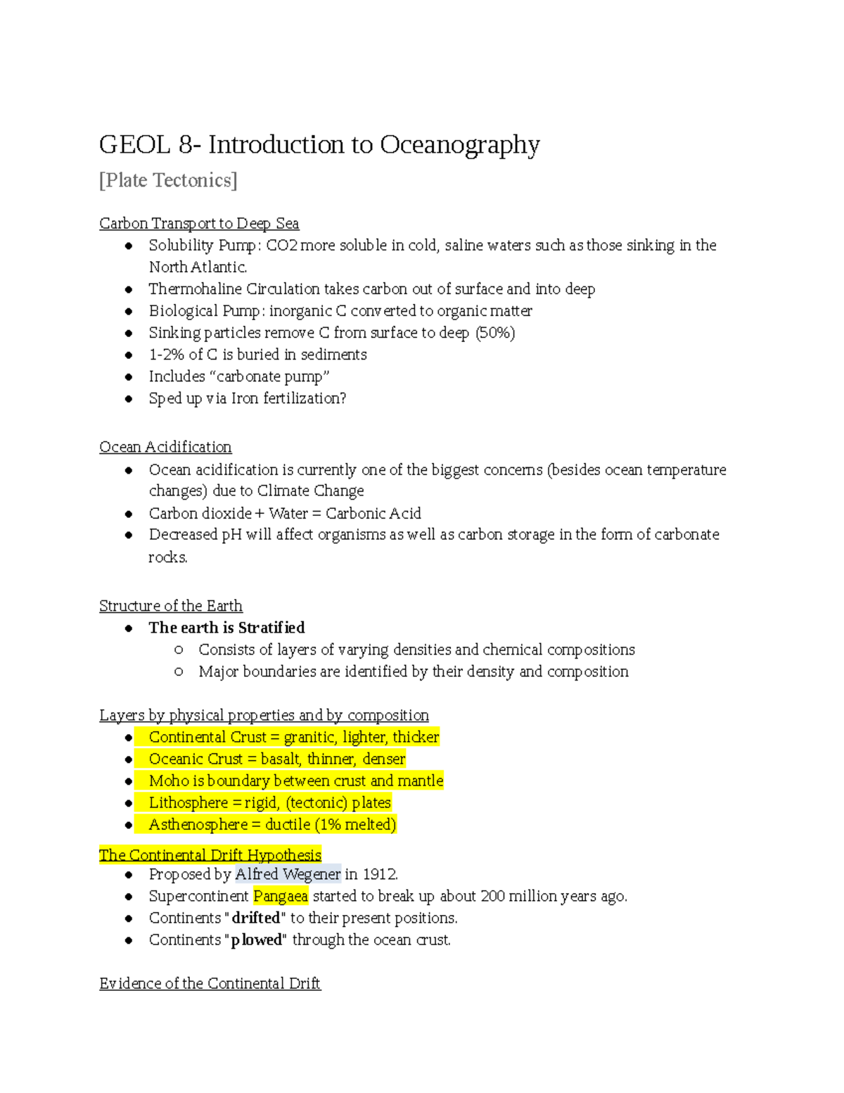 2020-Intro to Oceanography-Plate Tectonics lecture notes week2 - GEOL 8 ...