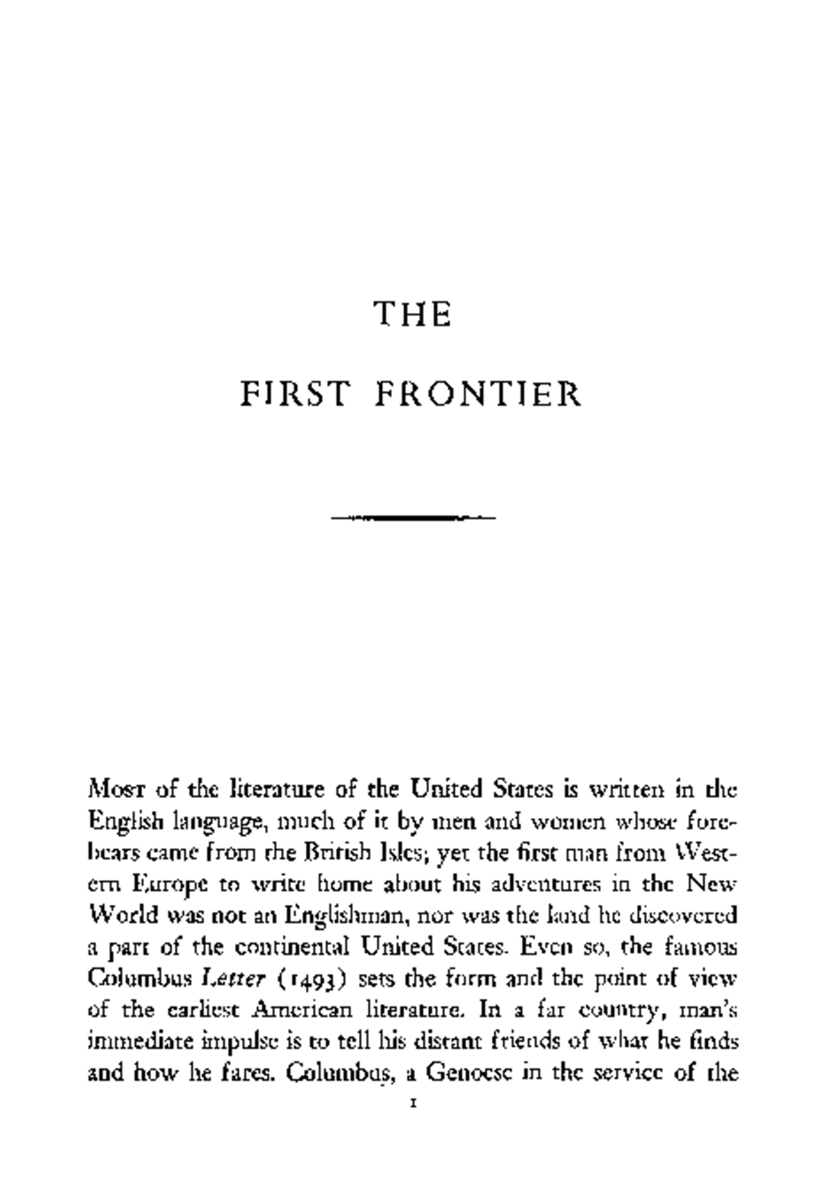 First frontier - notes - THE FIRST FRONTIER MOST of the literature of ...
