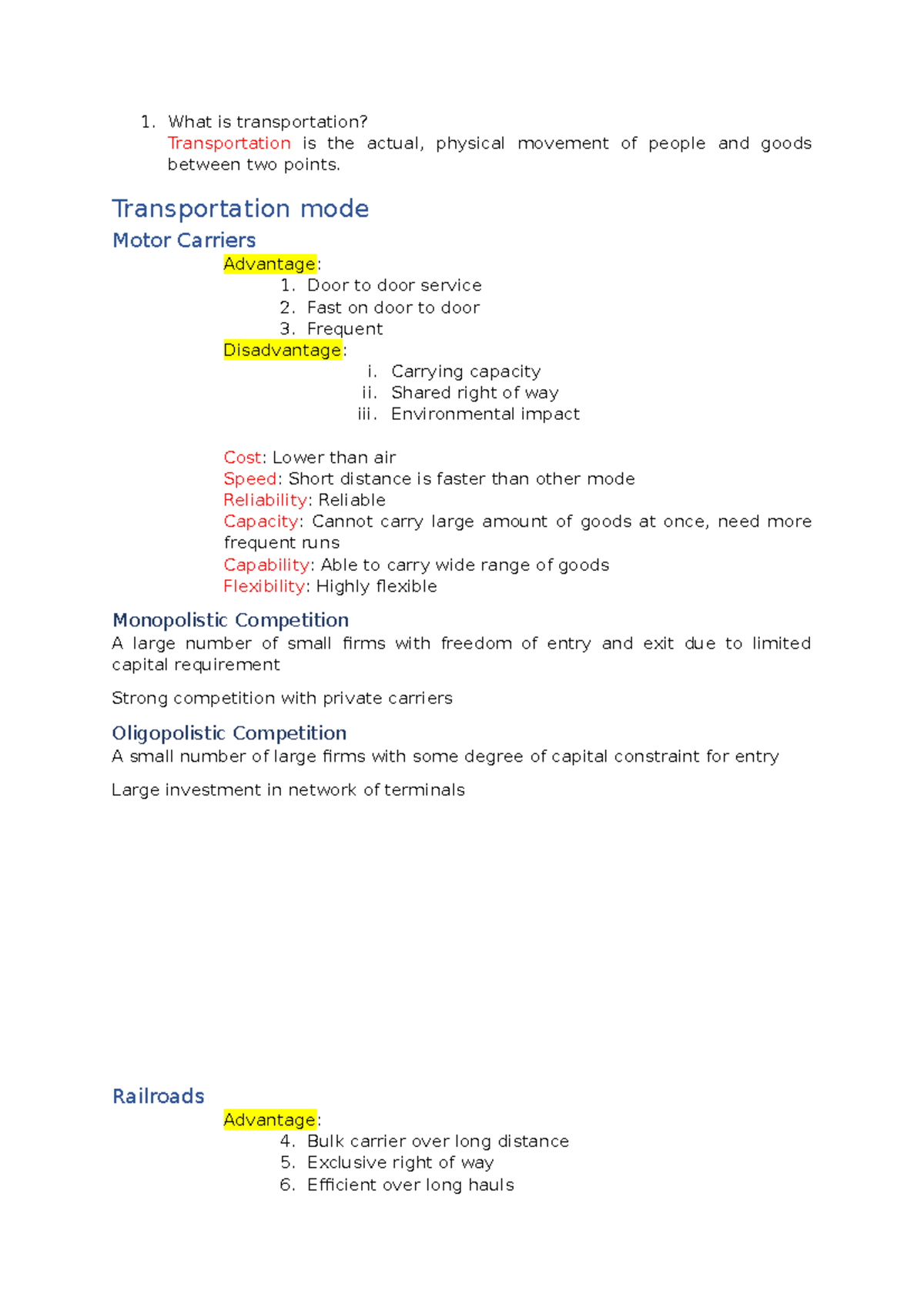 Transportation notes - 1. What is transportation? Transportation is the ...