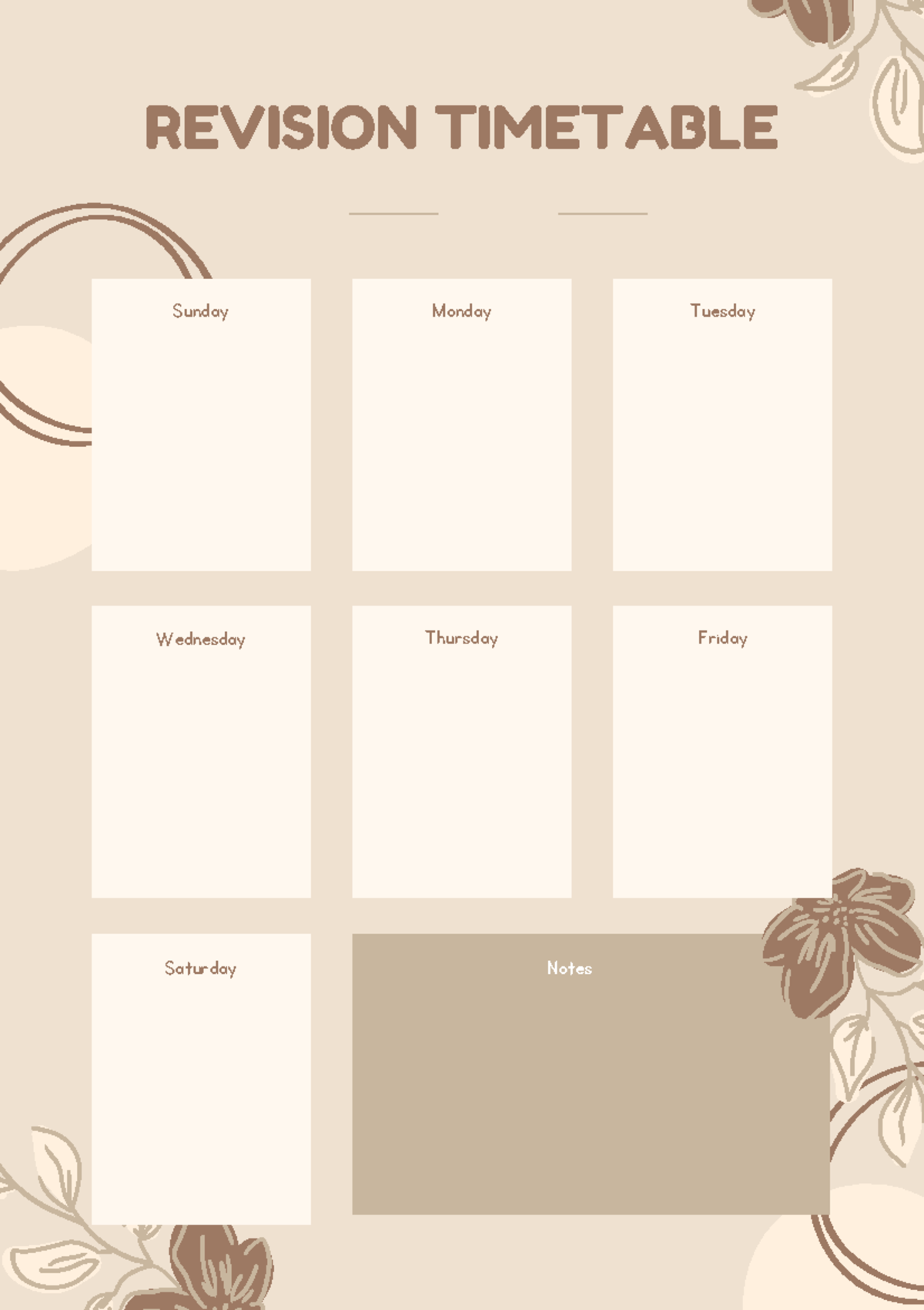 Revision Timetable (10) - REVISION TIMETABLE Sunday Wednesday Saturday ...