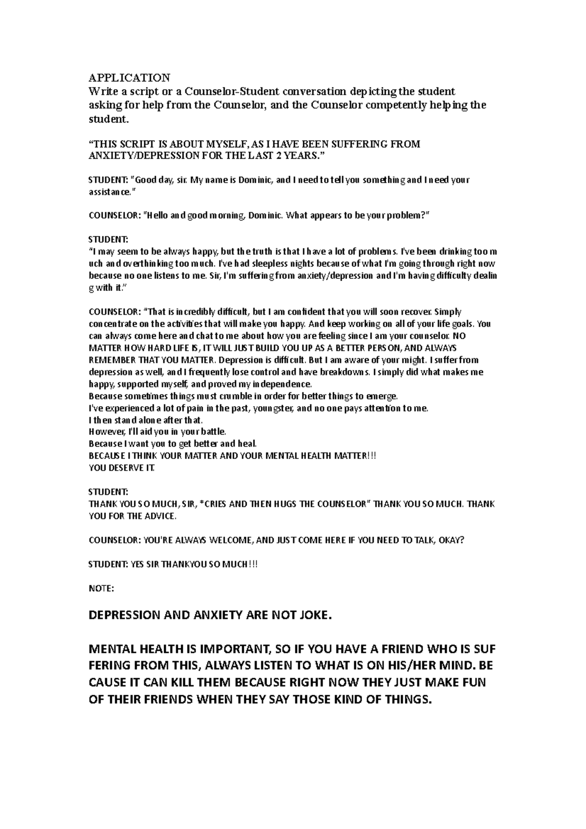 UNIT 1 Lesson 3 Application 2 - APPLICATION Write a script or a ...