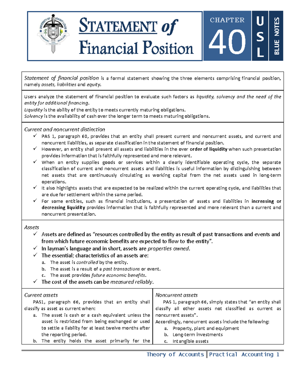 Chapter 40 Statement Of Financial Position - Blue Notes - Theory of ...