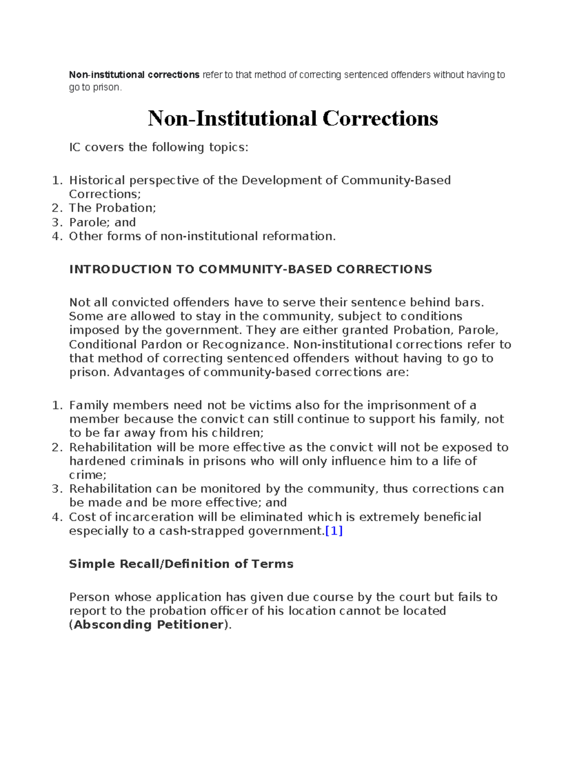 NON- Institutional Corrections Lecture - Non-institutional corrections ...