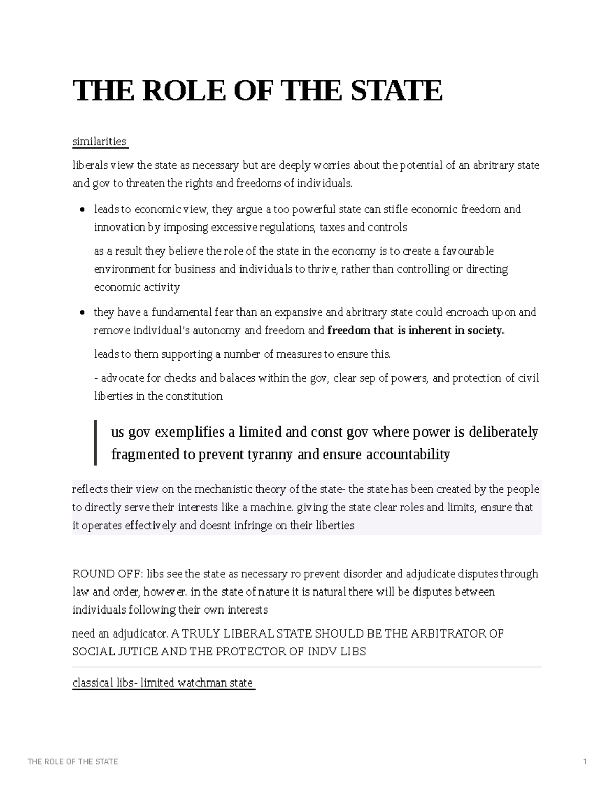 Libs role of the state - THE ROLE OF THE STATE 1 THE ROLE OF THE STATE ...