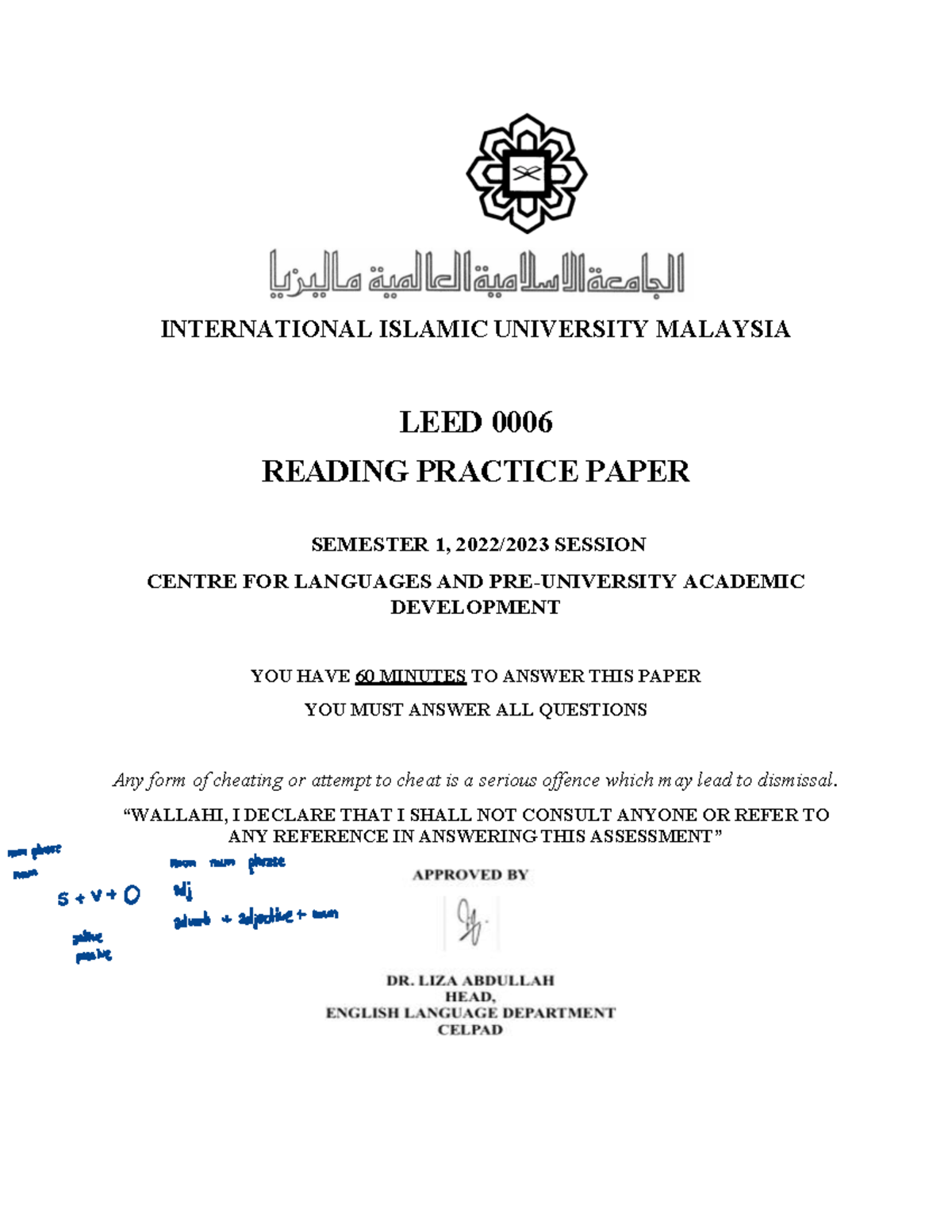 Edited Reading Practice Paper - INTERNATIONAL ISLAMIC UNIVERSITY ...