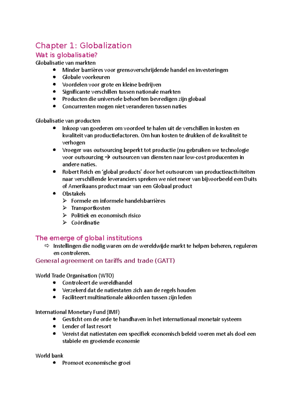 IB-samenvatting - Samenvatting IB - Chapter 1: Globalization Wat is globalisatie? Globalisatie ...