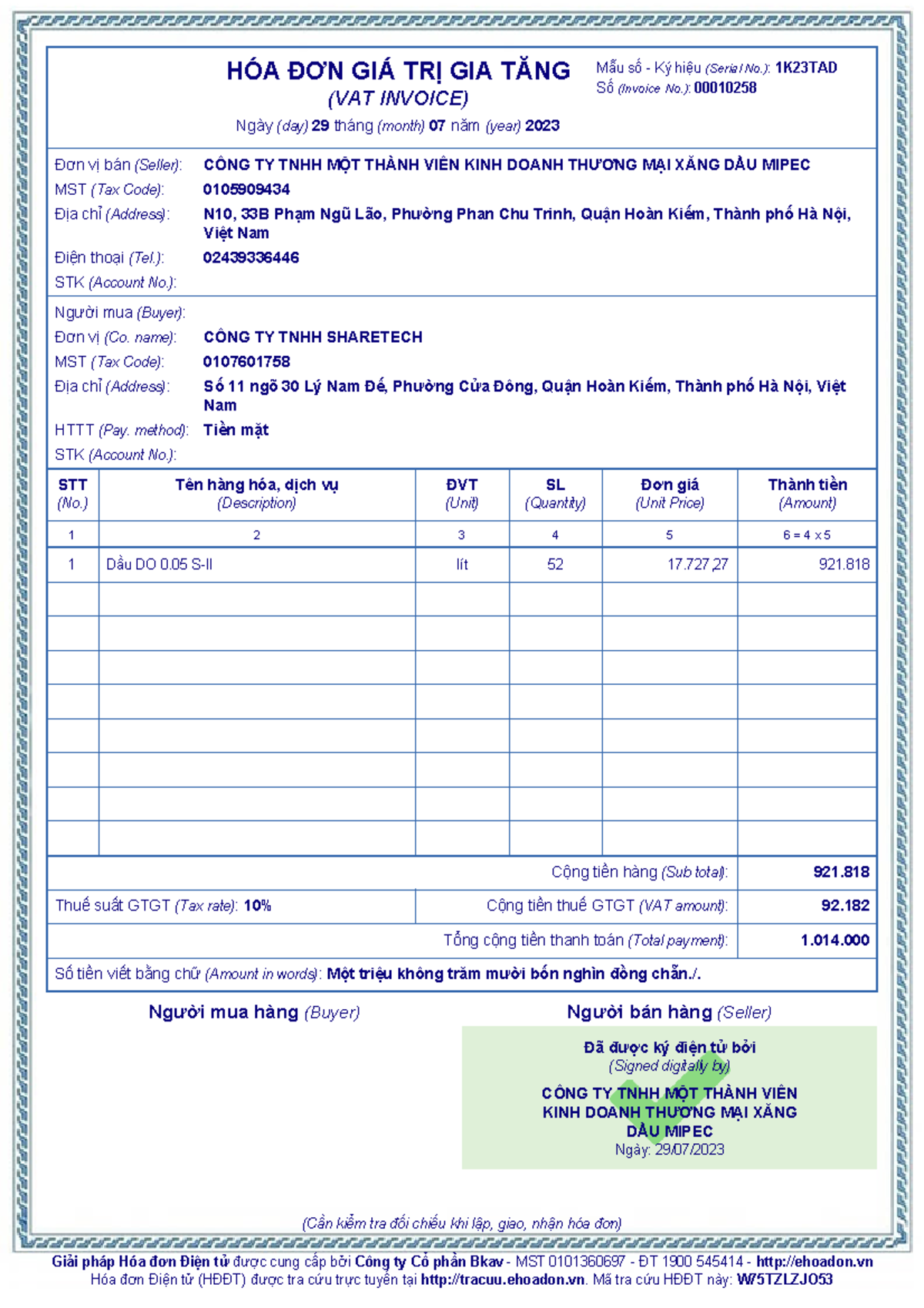 K23TAD 00010258 W75 Tzlzjo 53 DPH - HÓA ĐƠN GIÁ TRỊ GIA TĂNG (VAT ...