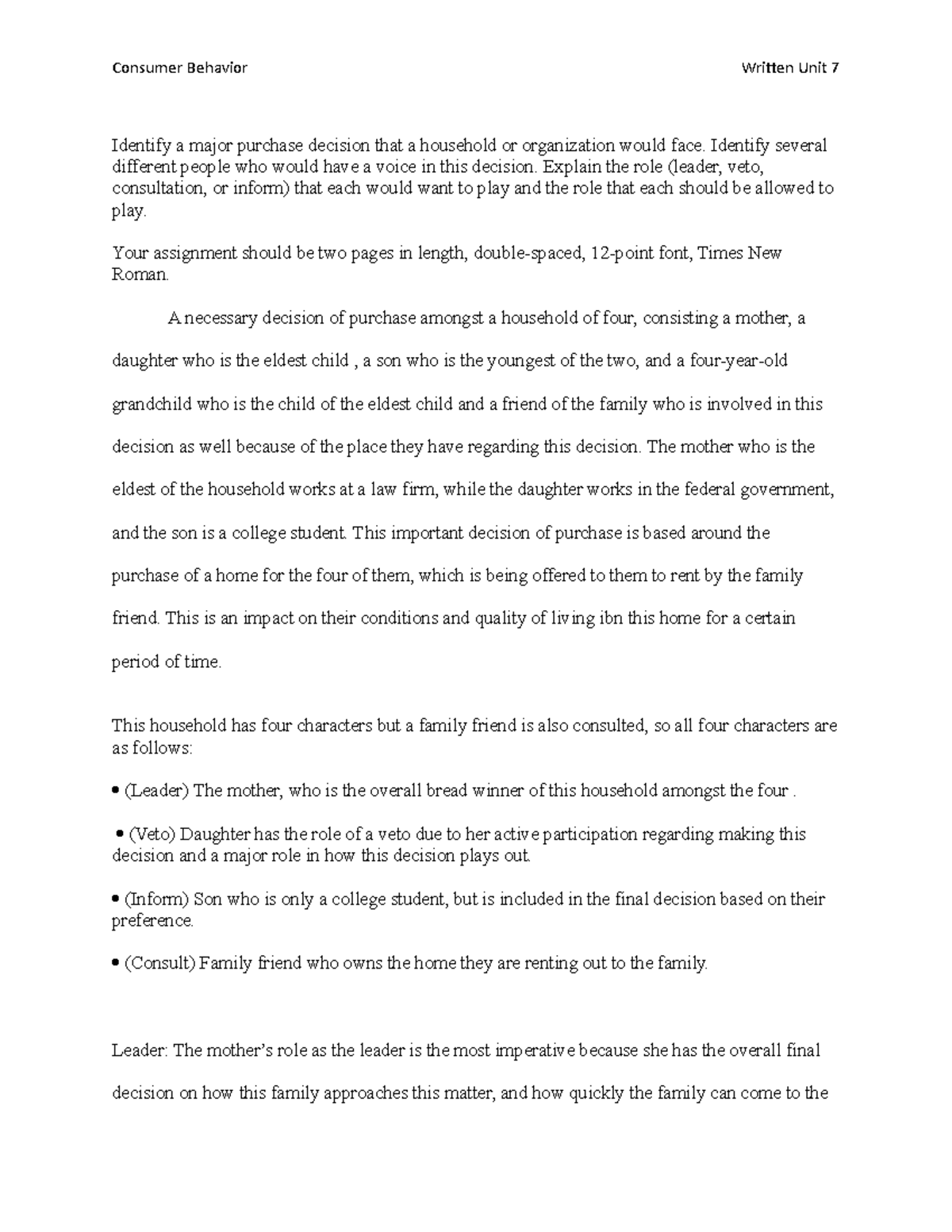 Consumer Behavior - Written 7 - Consumer Behavior Written Unit 7 ...