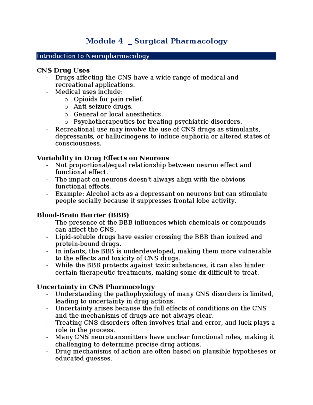 Module 4 - PHARM - Module 4 _ Surgical Pharmacology Introduction to ...