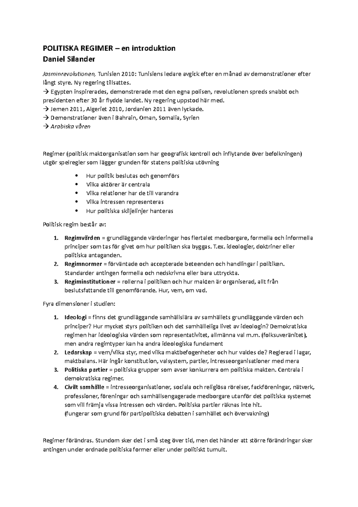 Politiska Regimer - POLITISKA REGIMER – en introduktion Daniel Silander ...