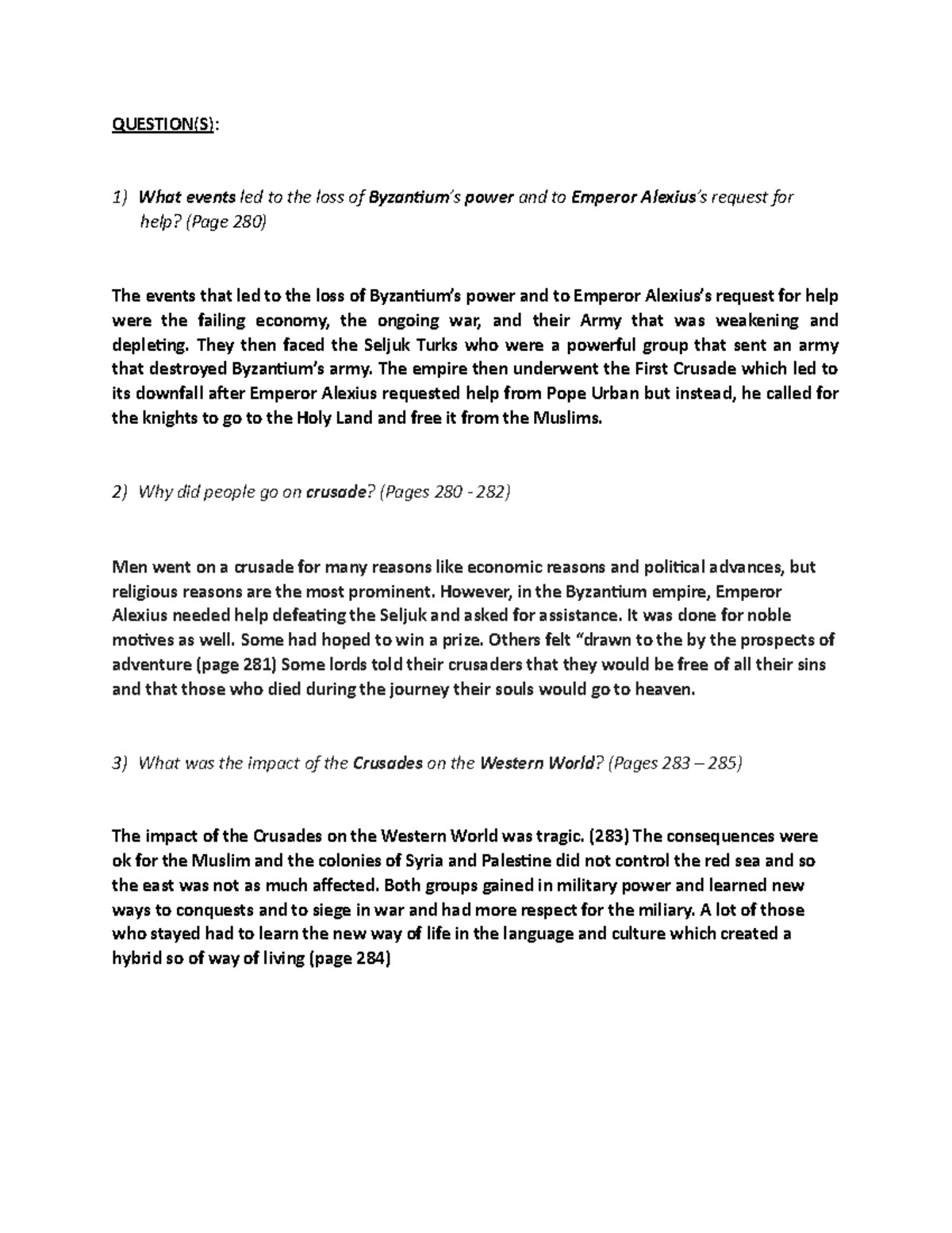 Writing Assignment 2 - Book Notes on the Byzantium Empire - QUESTION(S ...