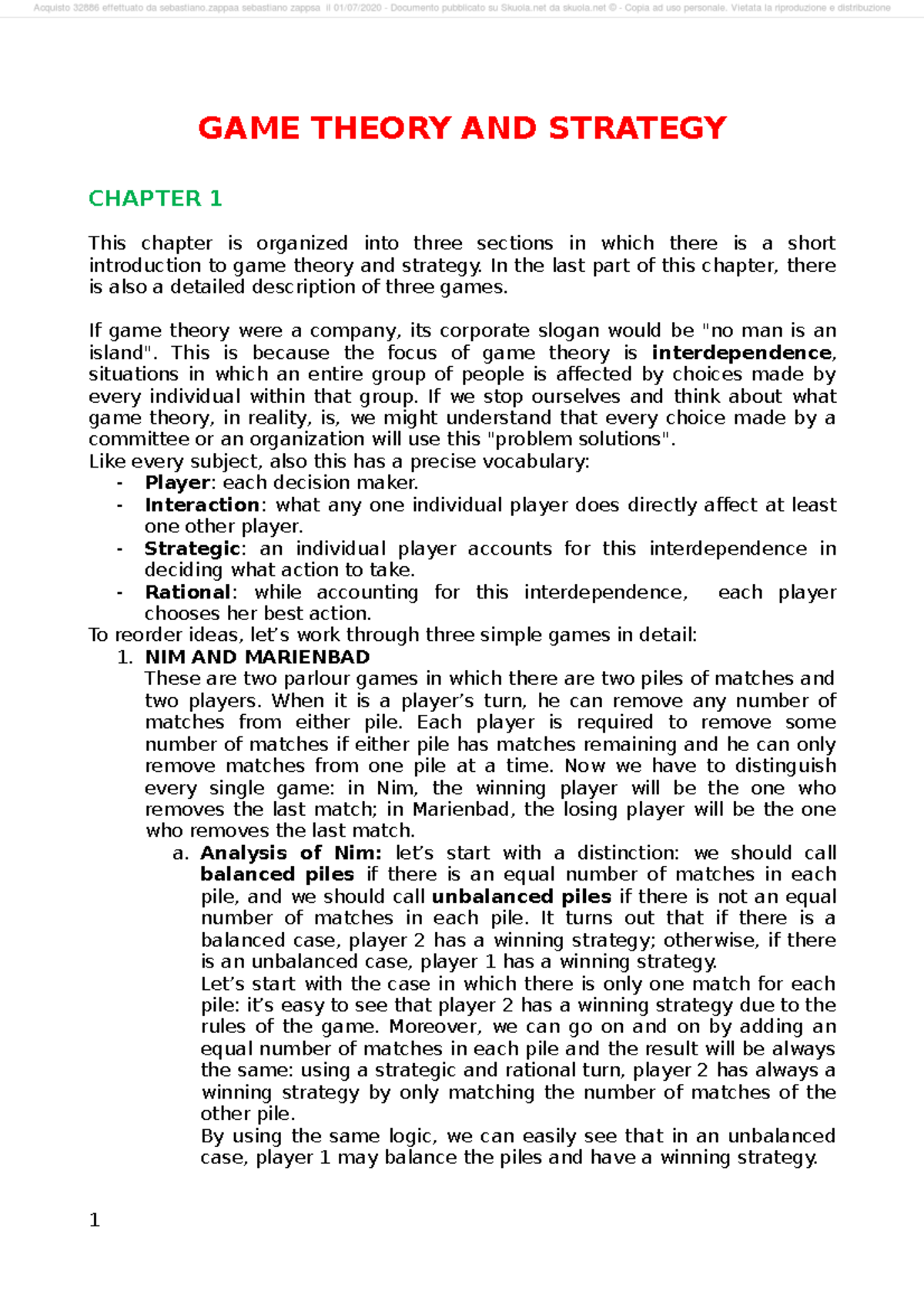 Game theory and strategy completo - GAME THEORY AND STRATEGY CHAPTER 1 ...