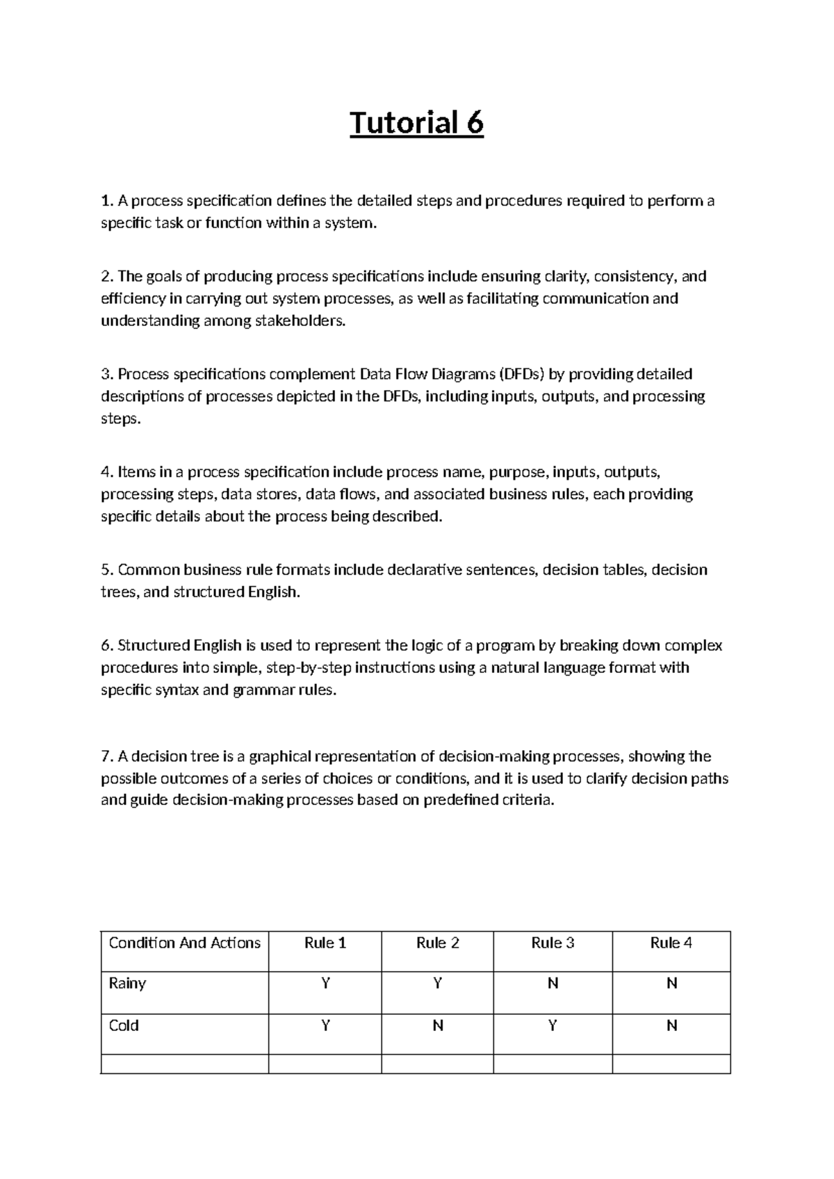 ITSU2004 Tutorial 6 - Tutorial 6 A process specification defines the ...