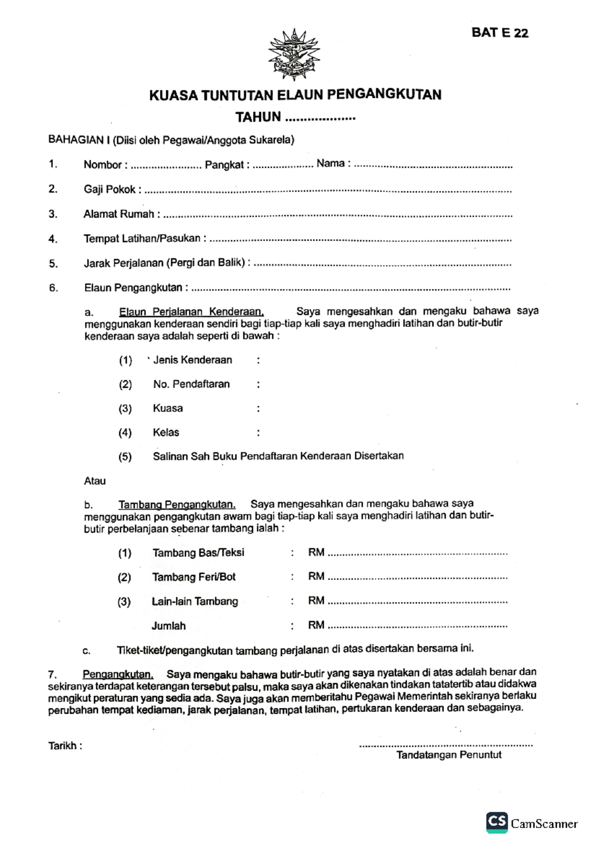Borang BAT E 22 - huhu - Multimedia - CamScanner CamScanner - Studocu