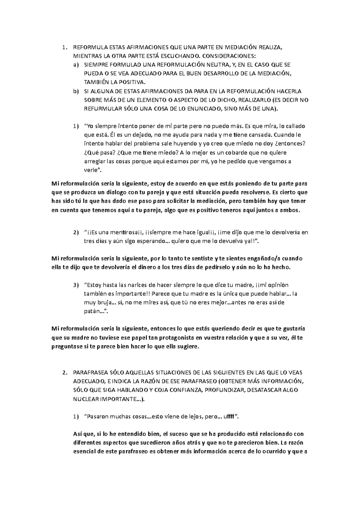 Actividad 3. Reformulación, parafraseo y resumen en una mediación - 1 ...