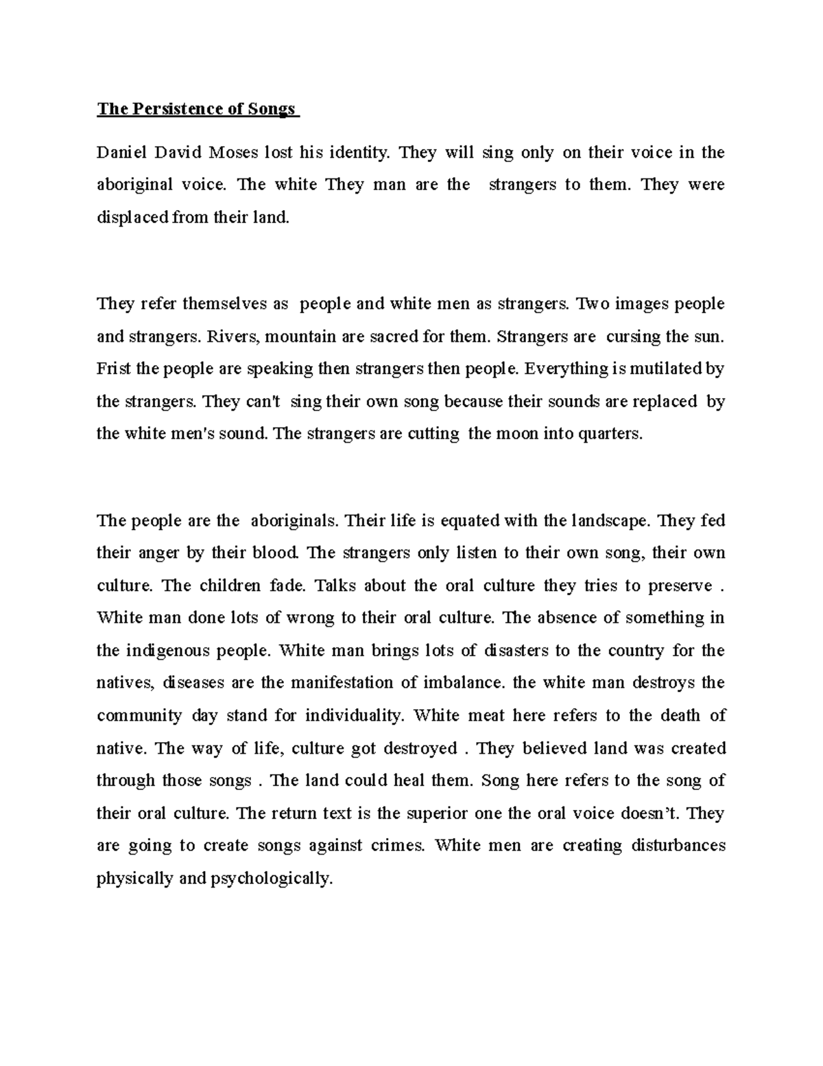 The Persistence of Songs - The Persistence of Songs Daniel David Moses ...