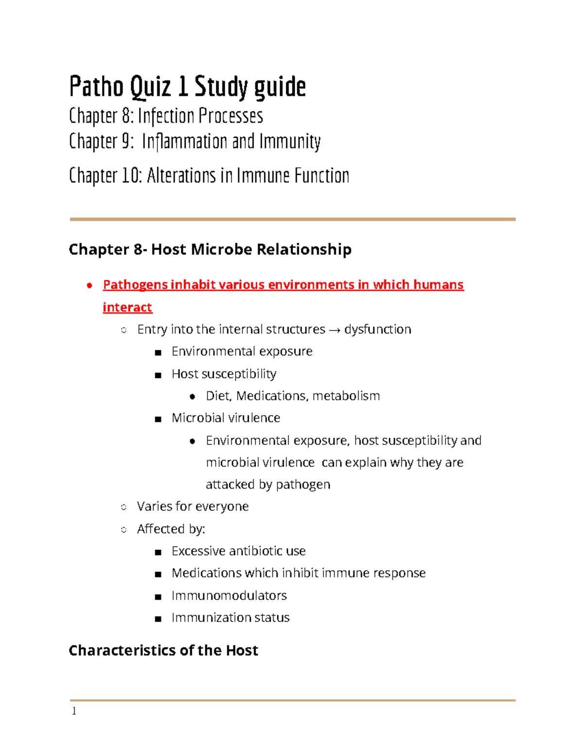 Class notes - Patho Quiz 1 Study guide Chapter 8: Infection Processes ...