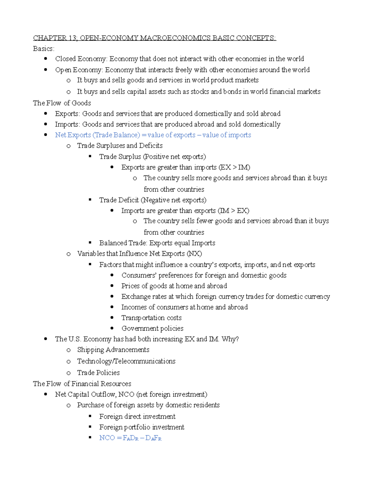 Macroeconomics Unit 3 Notes - CHAPTER 13; OPEN-ECONOMY MACROECONOMICS ...