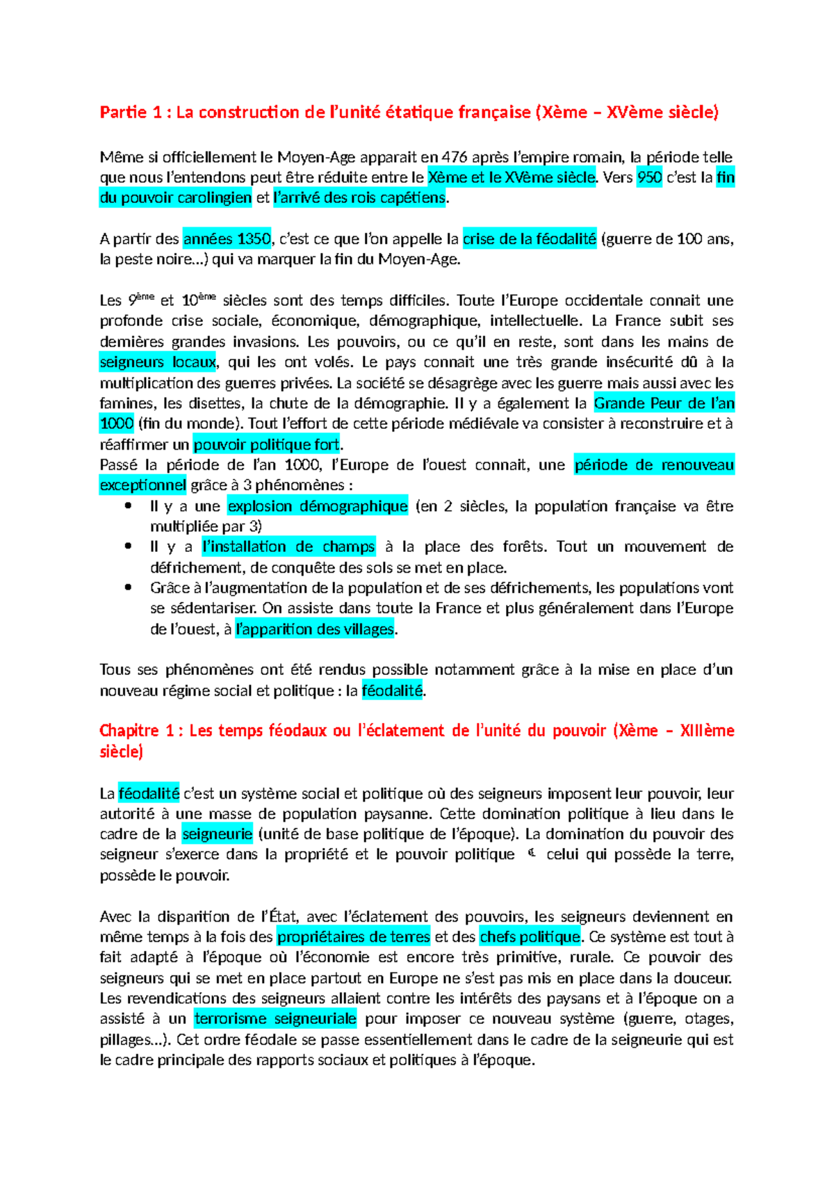 Partie 1 - notes de cours - Partie 1 : La construction de l’unité ...