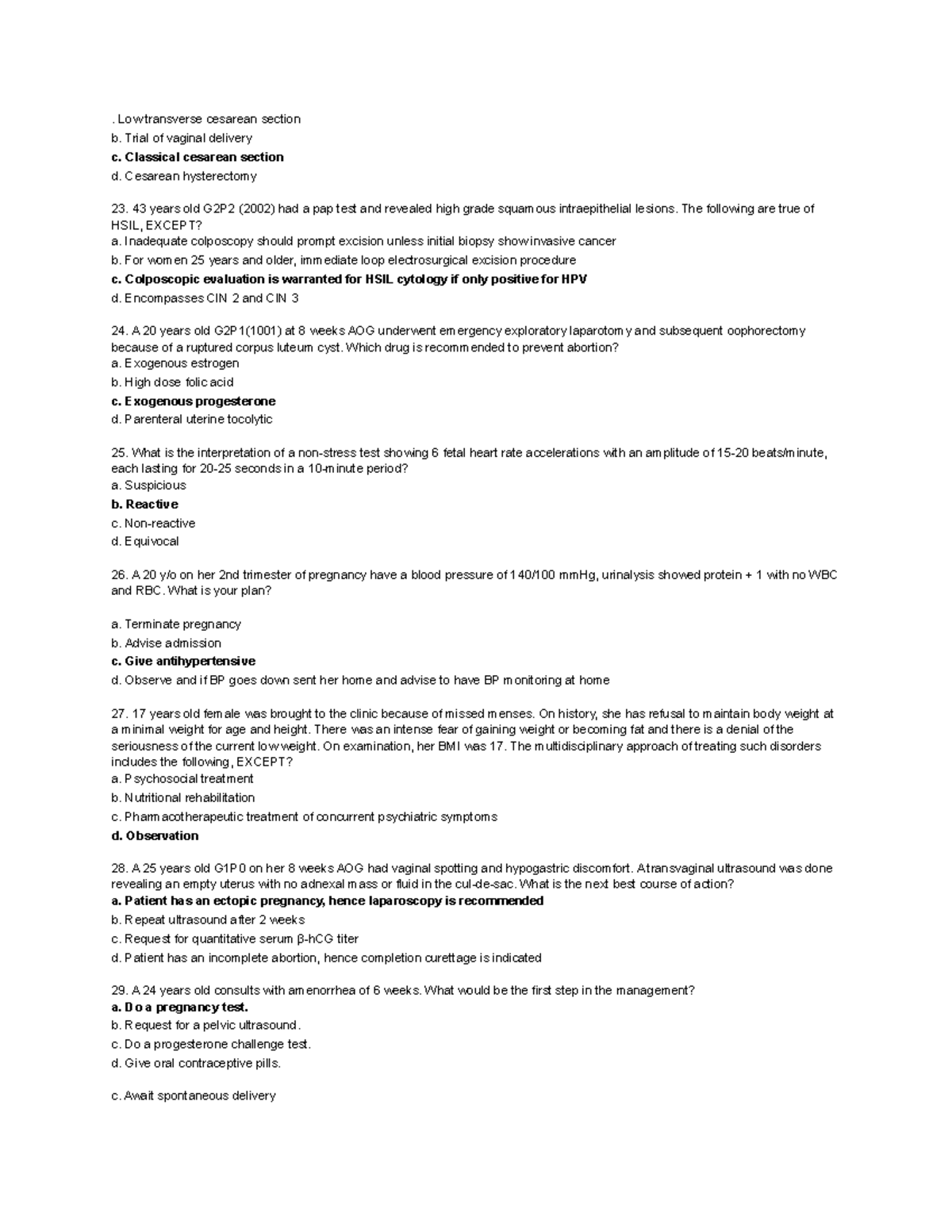 Nursing First AID PART 4 - . Low transverse cesarean section b. Trial ...
